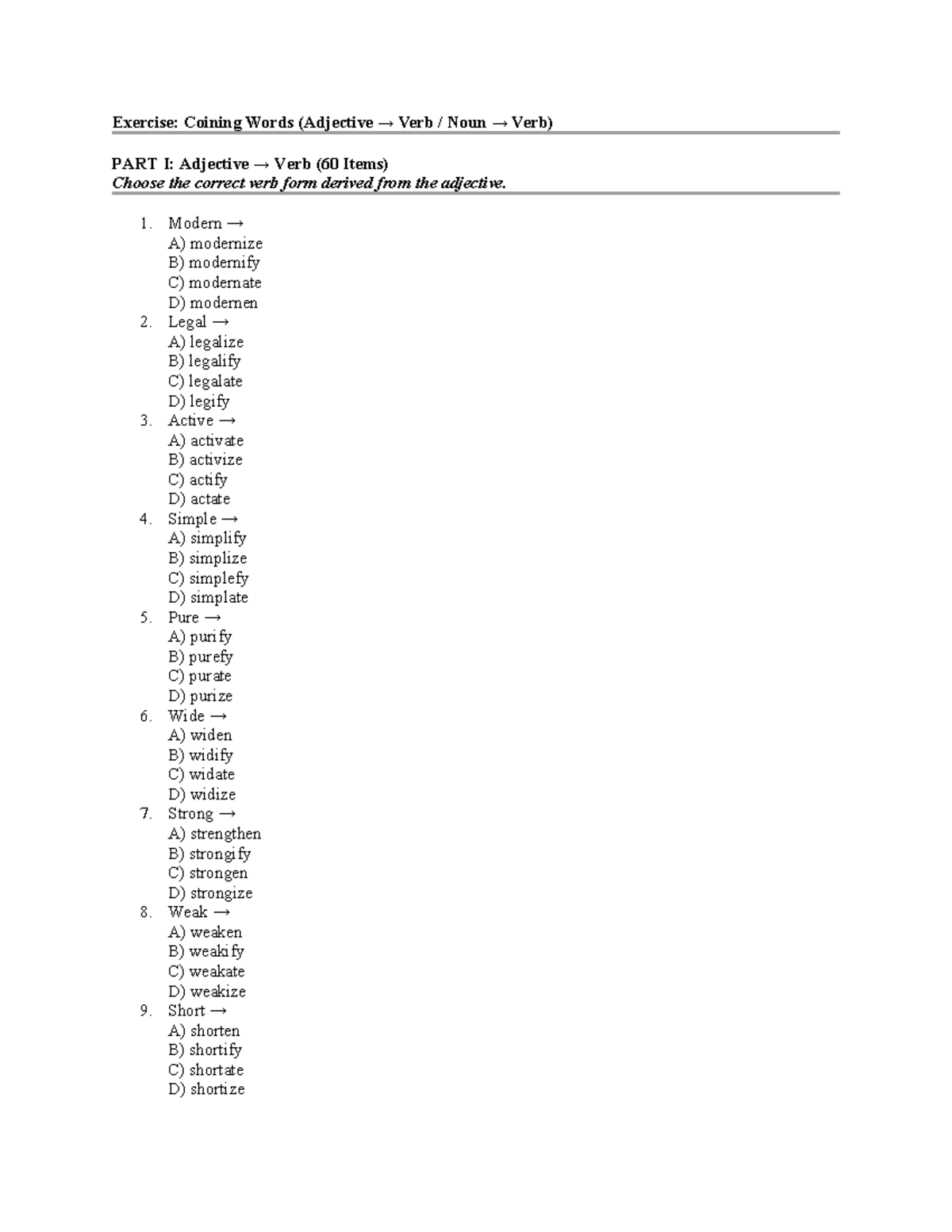 Exercise: Word Formation - Adjectives & Nouns to Verbs - Studocu