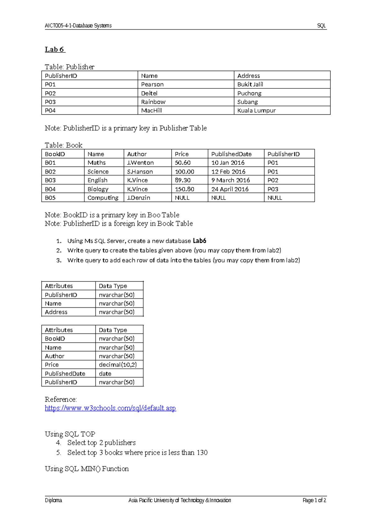 Lab 6 - SQL Queries for Publisher and Book Tables - Studocu