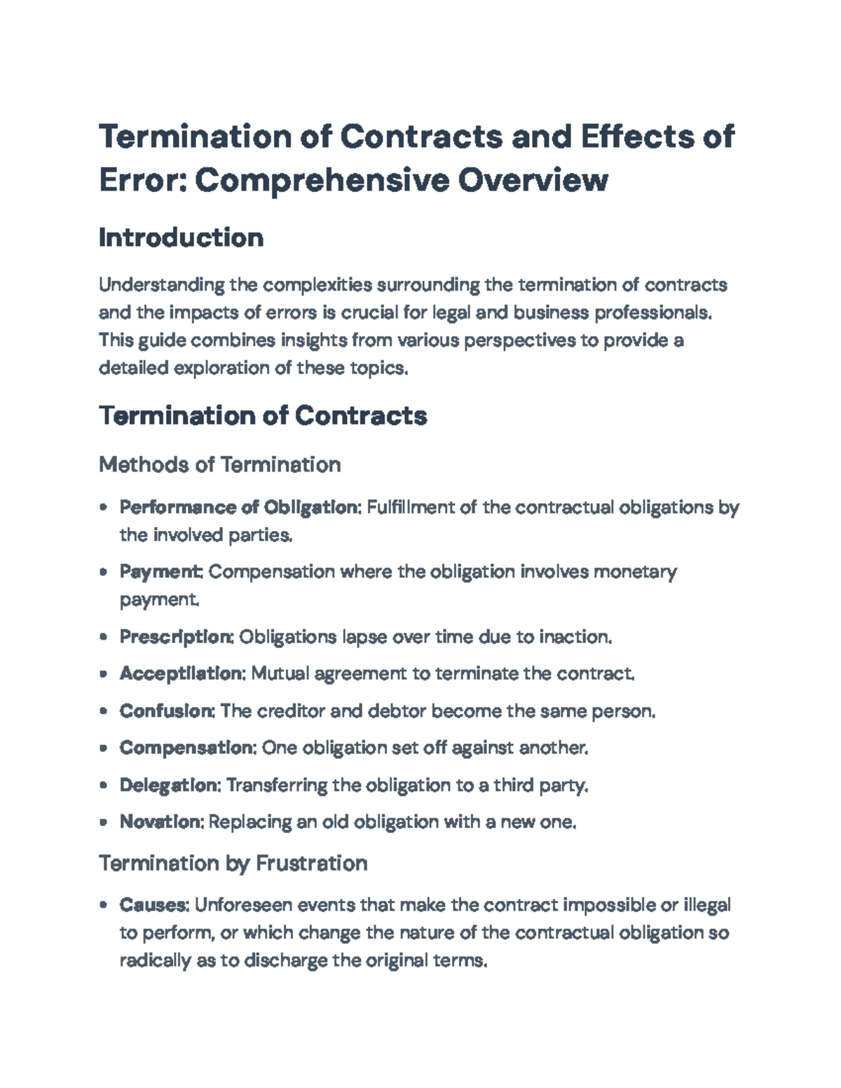 Legal Insights: Termination of Contracts and Error Effects ...