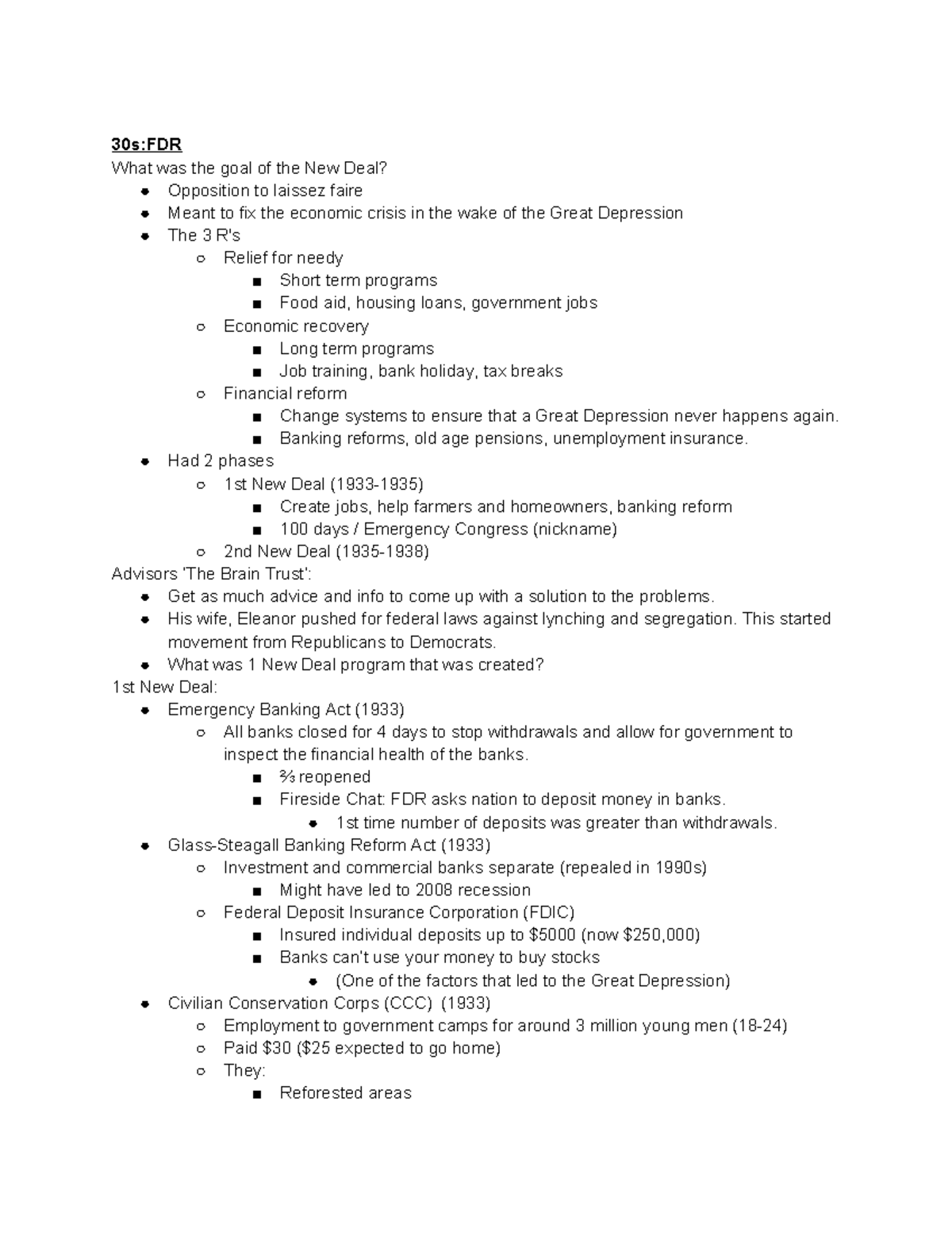 FDR to Nixon: Key Policies and Events Study Guide (30s) - Studocu
