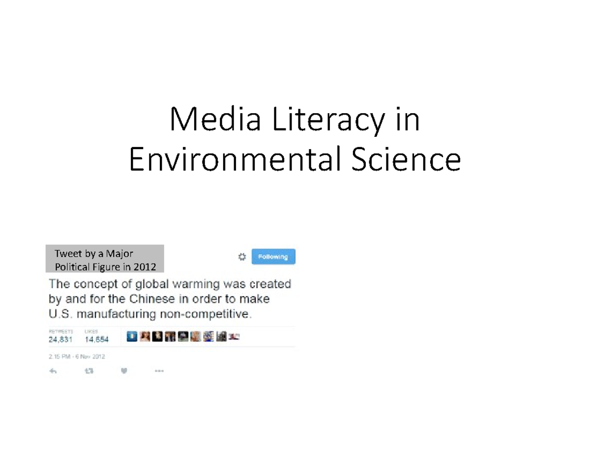 Media Literacy in Environmental Science (ENVSCI 112 - Final Exam Notes ...