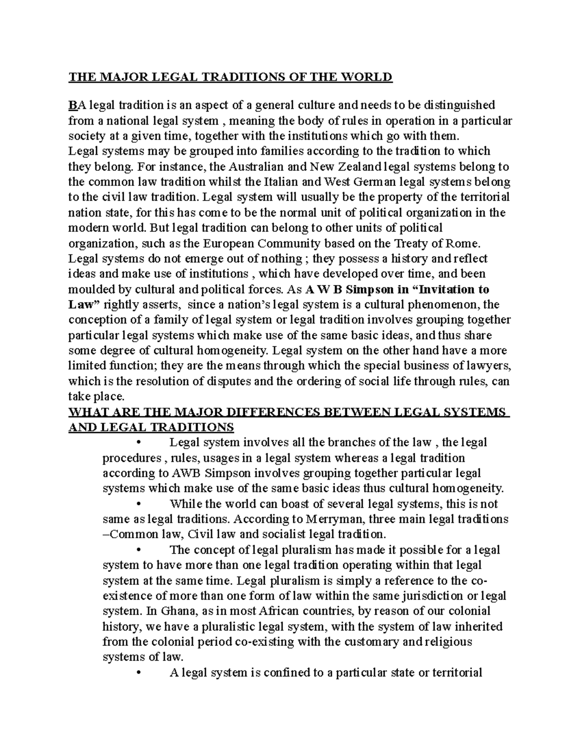 GLS 101 Notes: Major Legal Traditions & Systems Overview - Studocu