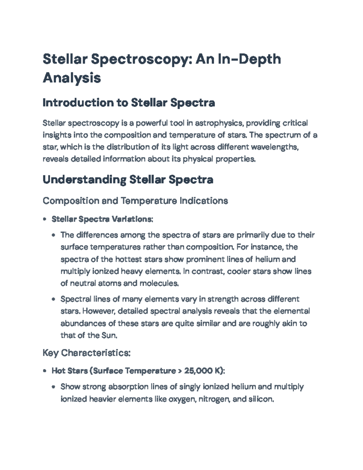 Stellar Spectroscopy Analysis for Astrophysics 101: Key Concepts ...