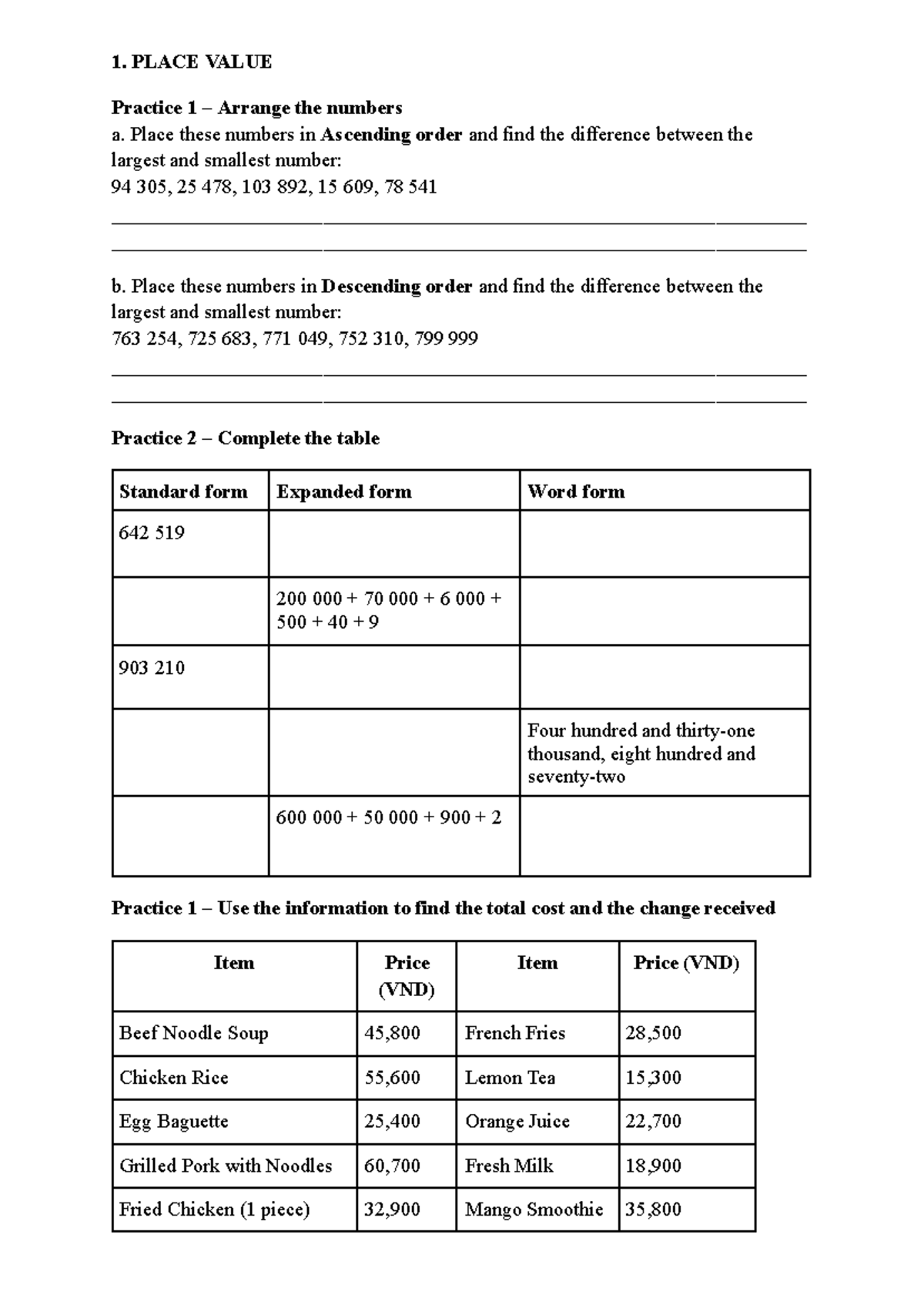 Math Practice: Place Value, Operations & Rounding (hgjkk) - Studocu