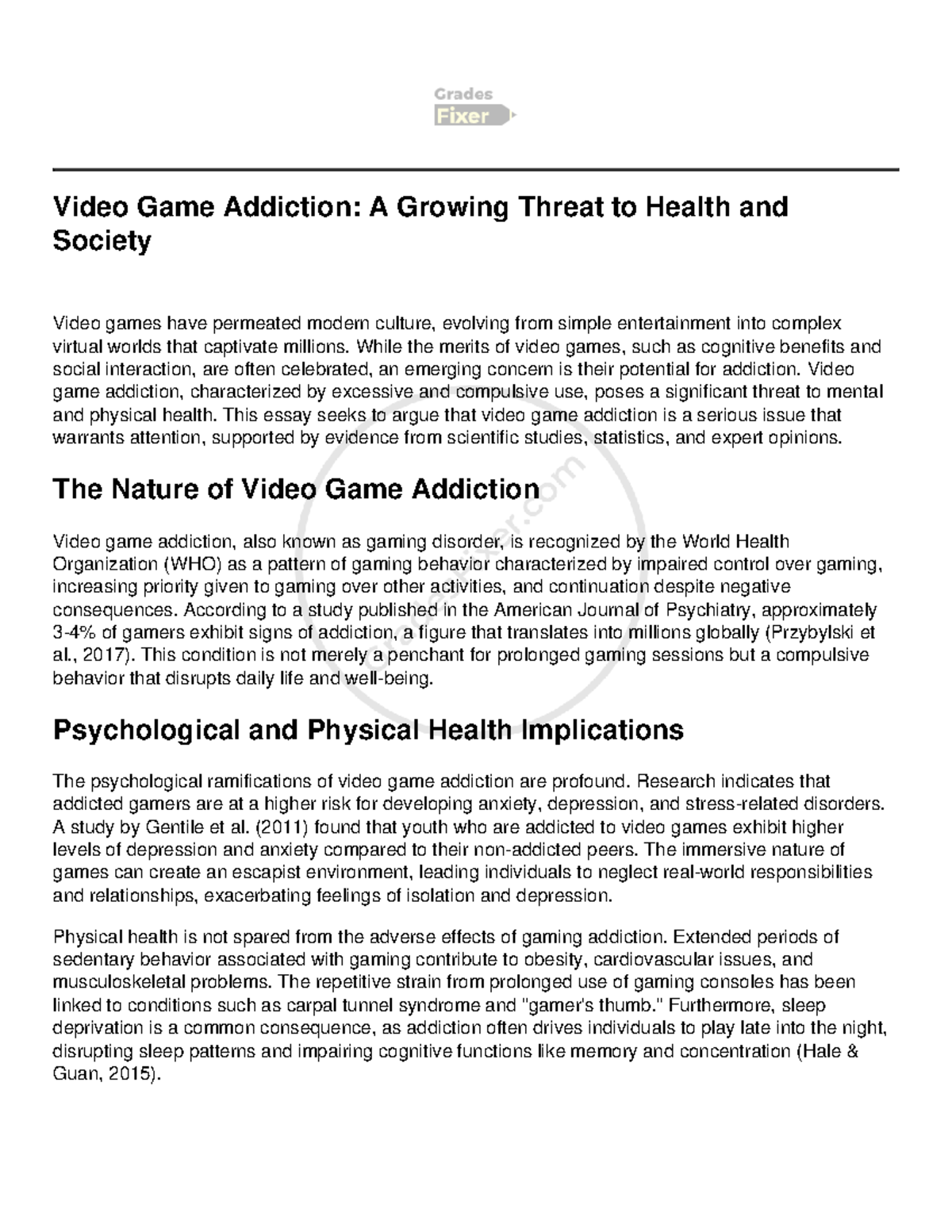 Video Game Addiction: Impacts on Health and Society - Studocu