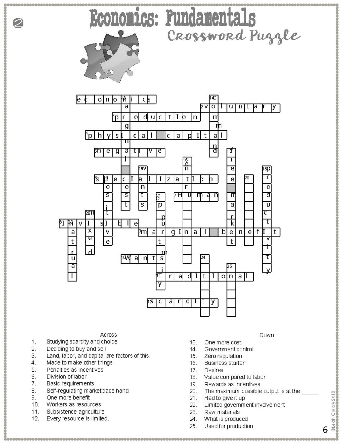 Economics 101: Crossword Puzzle 2 - Concepts and Terms - Studocu