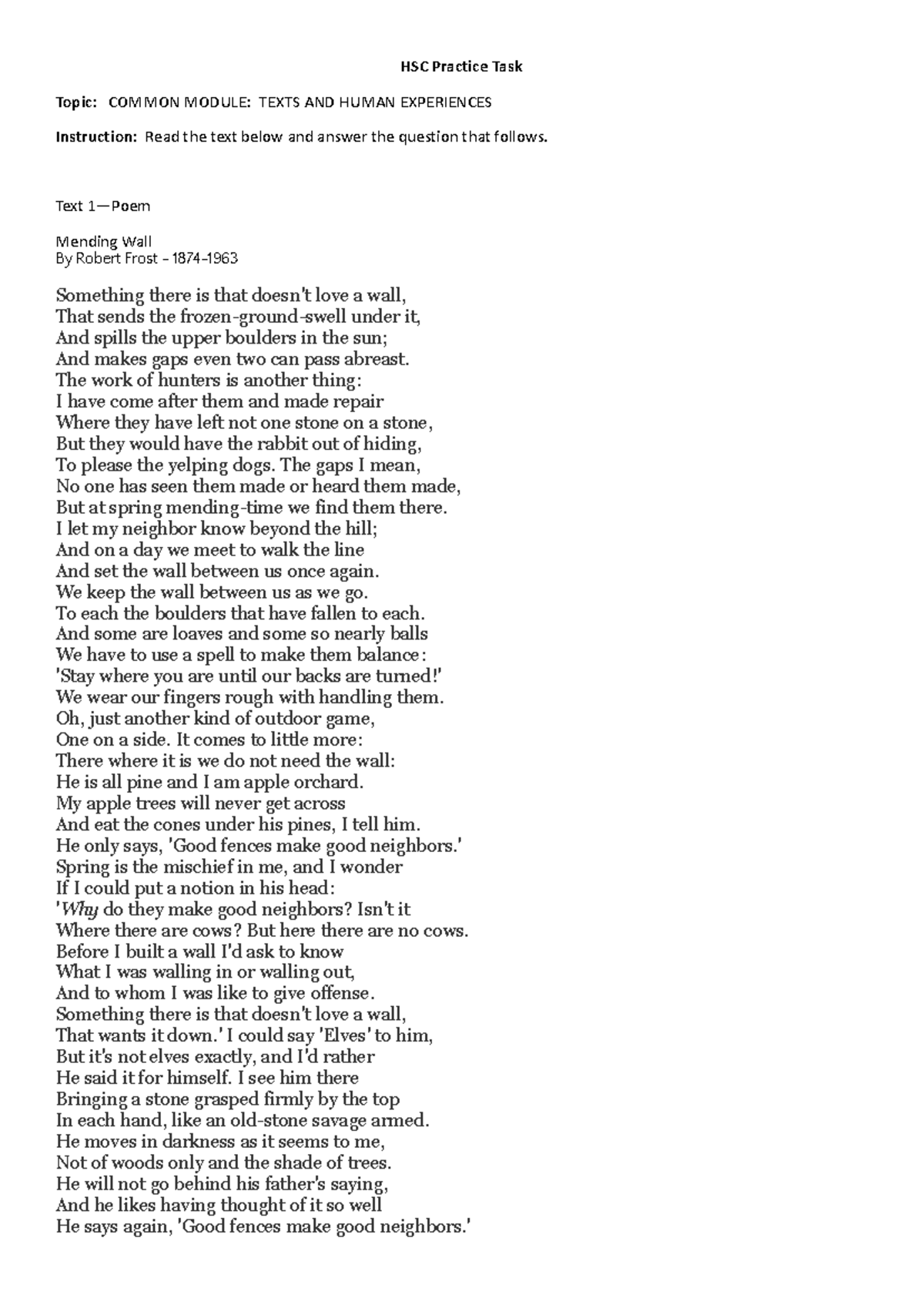 HSC Practice Task - Poem Analysis: Common Module Texts & Human ...