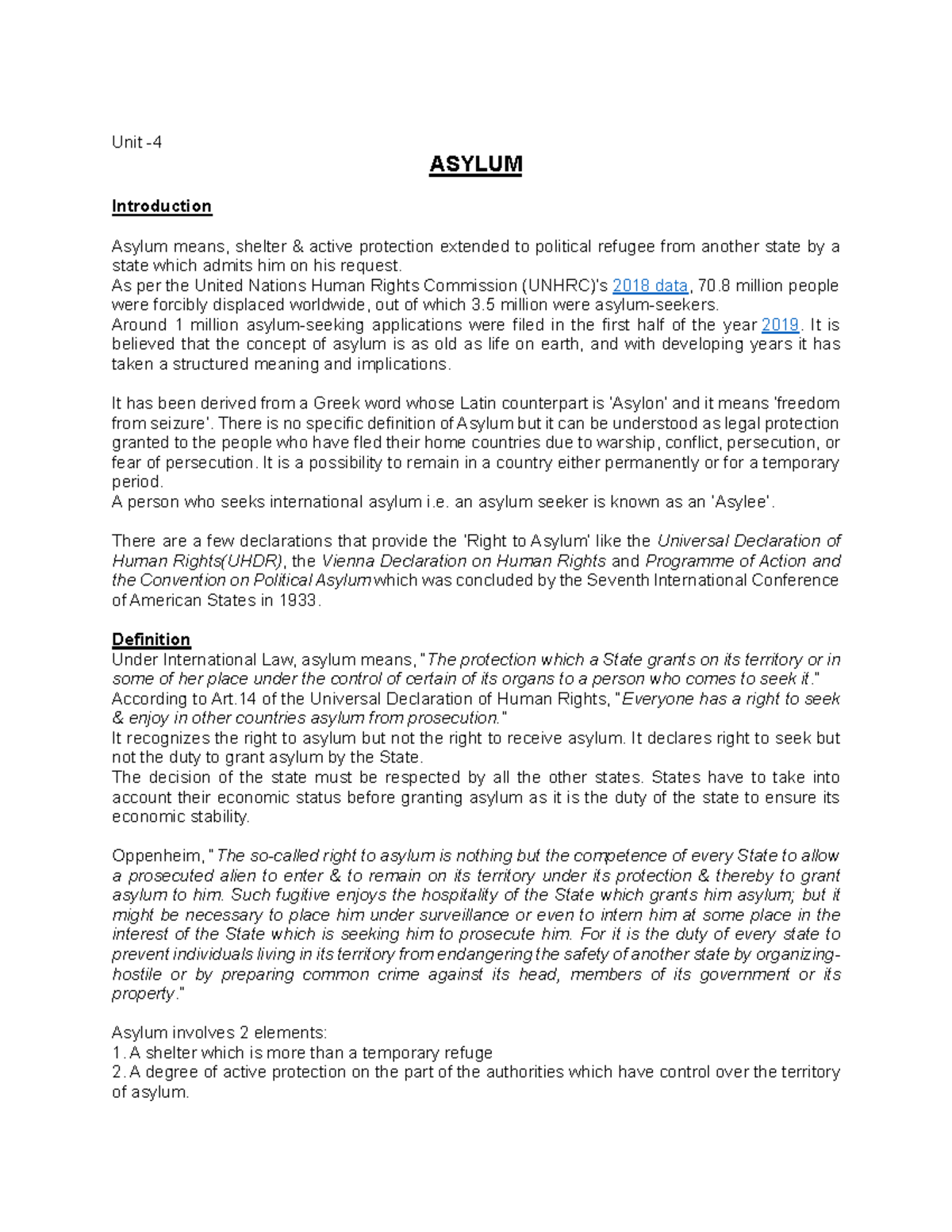 Asylum in Public International Law: An Overview of Rights and ...