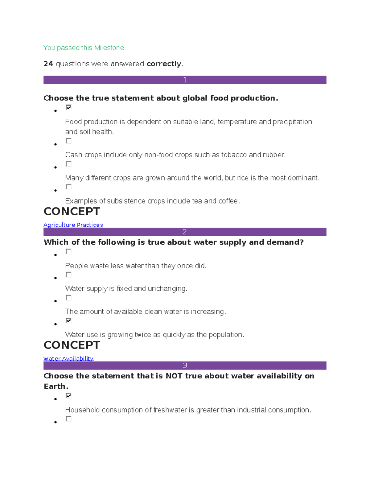 Environmental Science Unit 3 Milestone - You passed this Milestone 24 ...