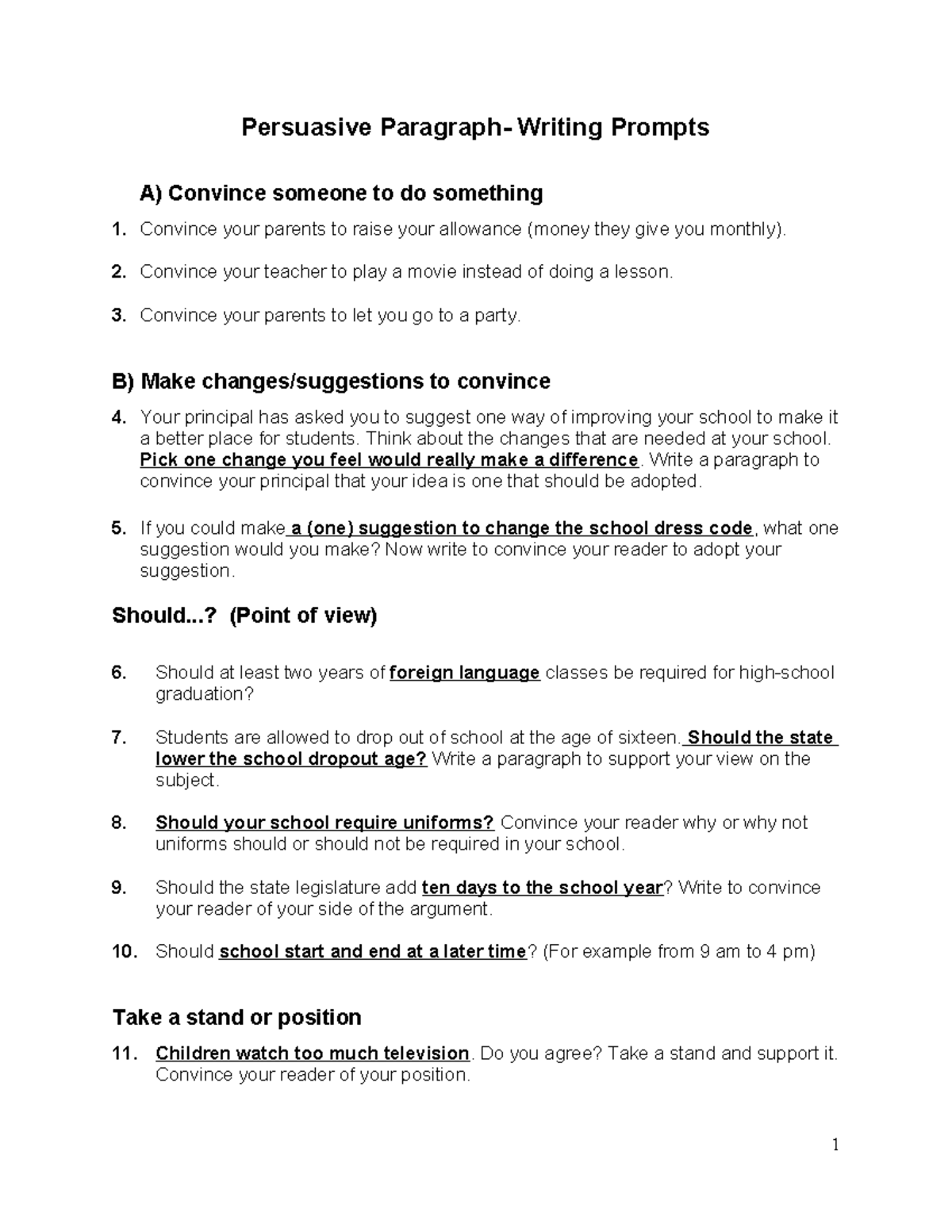 Engaging Persuasive Writing Prompts for Students - Studocu