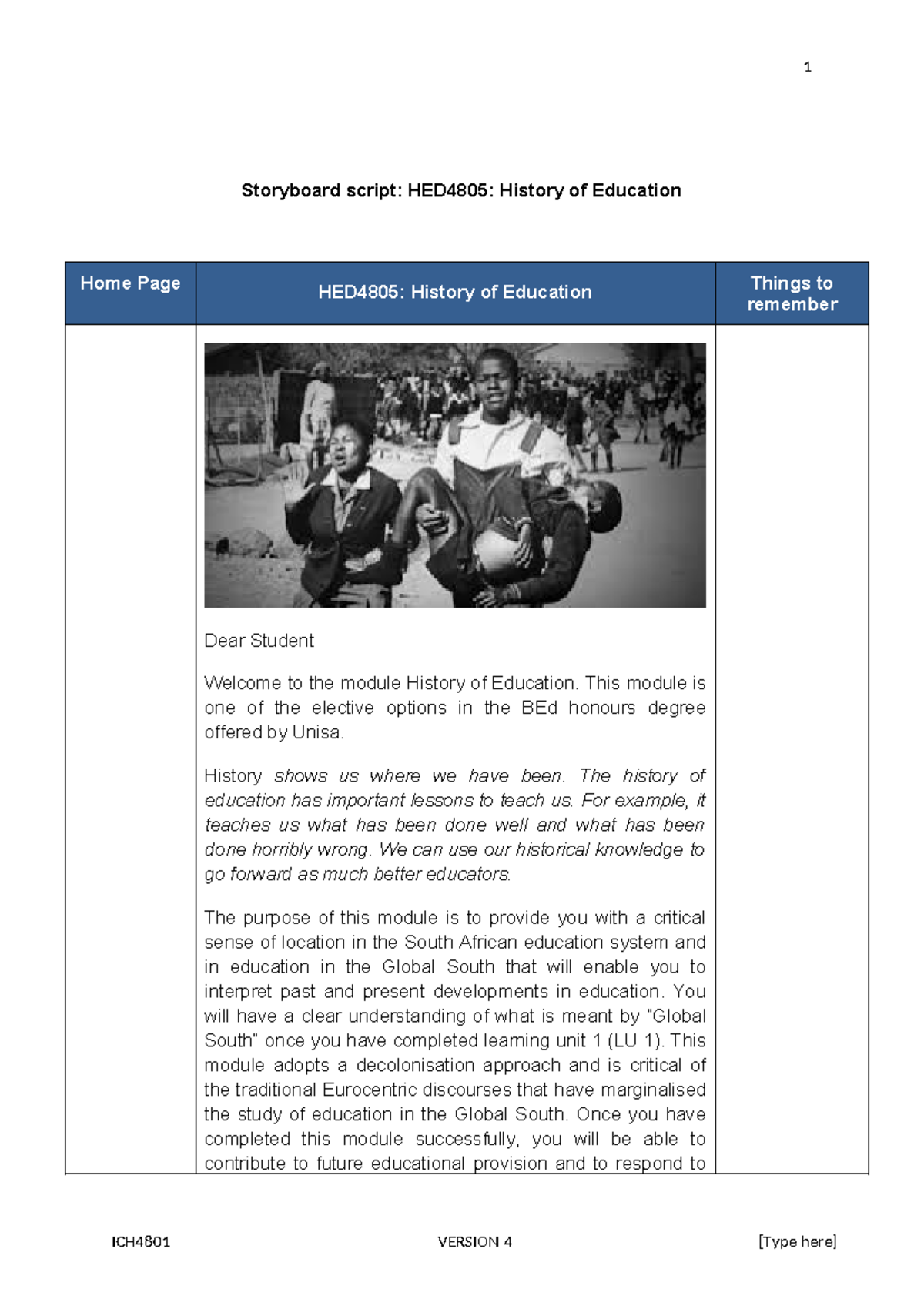 HED4805 - Storyboard for History of Education Module Overview - Studocu