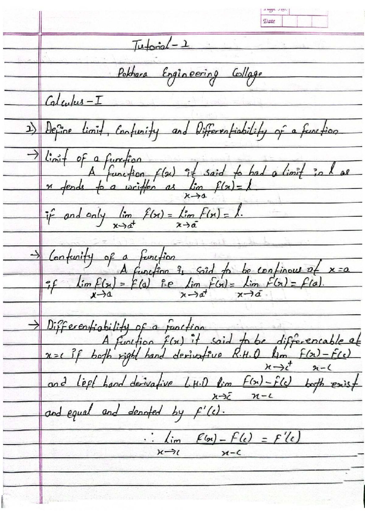 Calculus 1 Tutorial Solutions: Limits, Continuity, and ...
