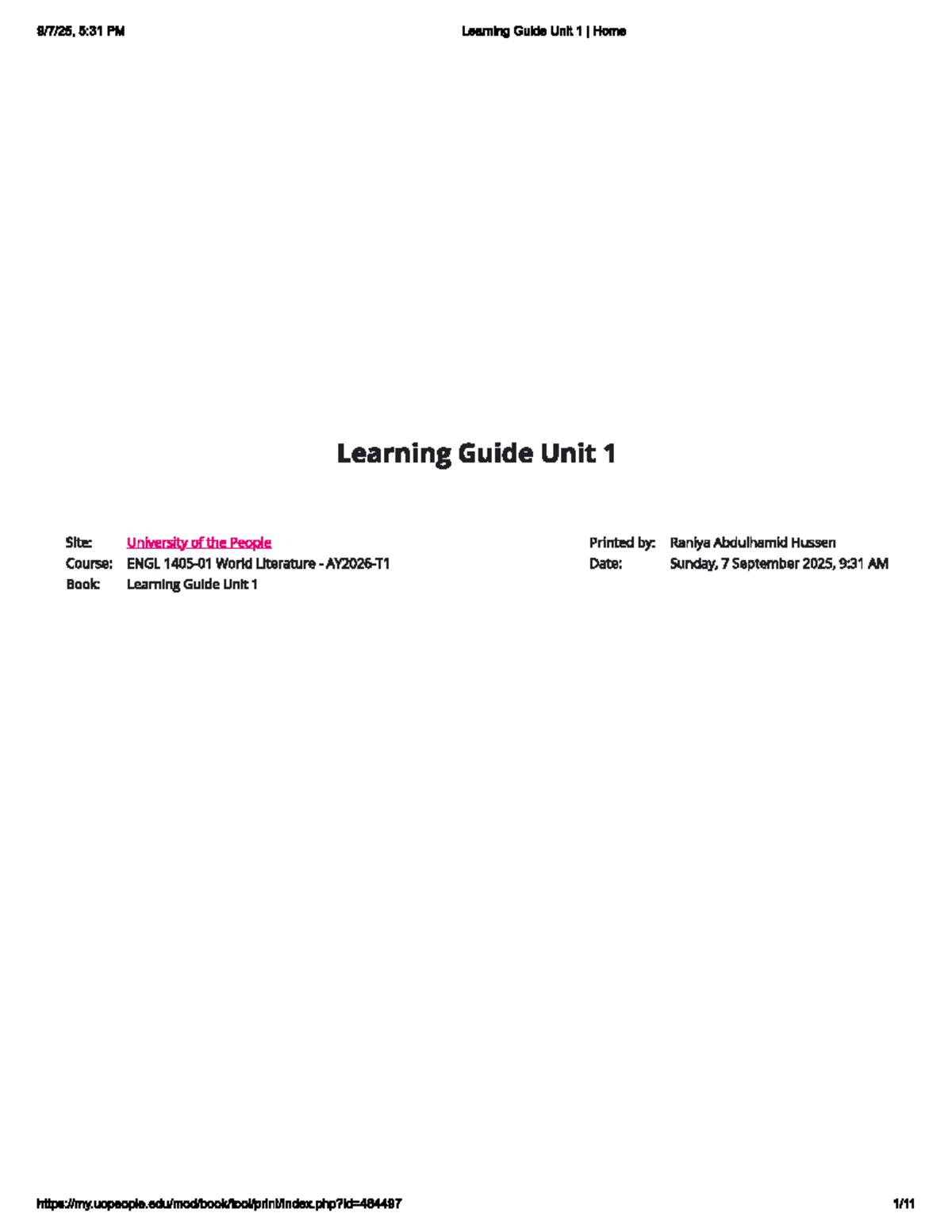 ENGL World Literature: Unit 1 Learning Guide & Overview - Studocu