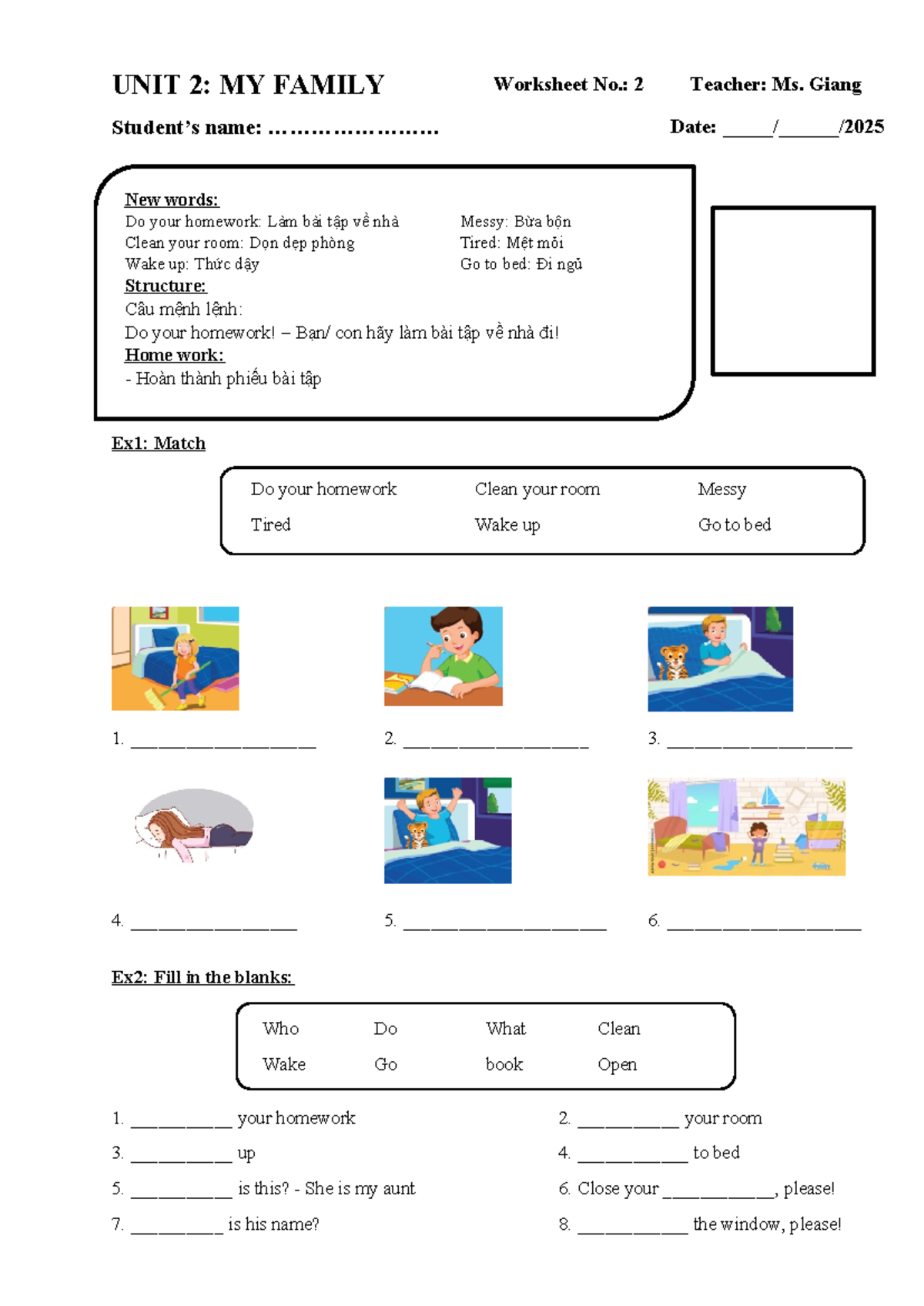 UNIT 2: MY FAMILY - Lesson 3 Worksheet (iLearn Smart Start 3) - Studocu