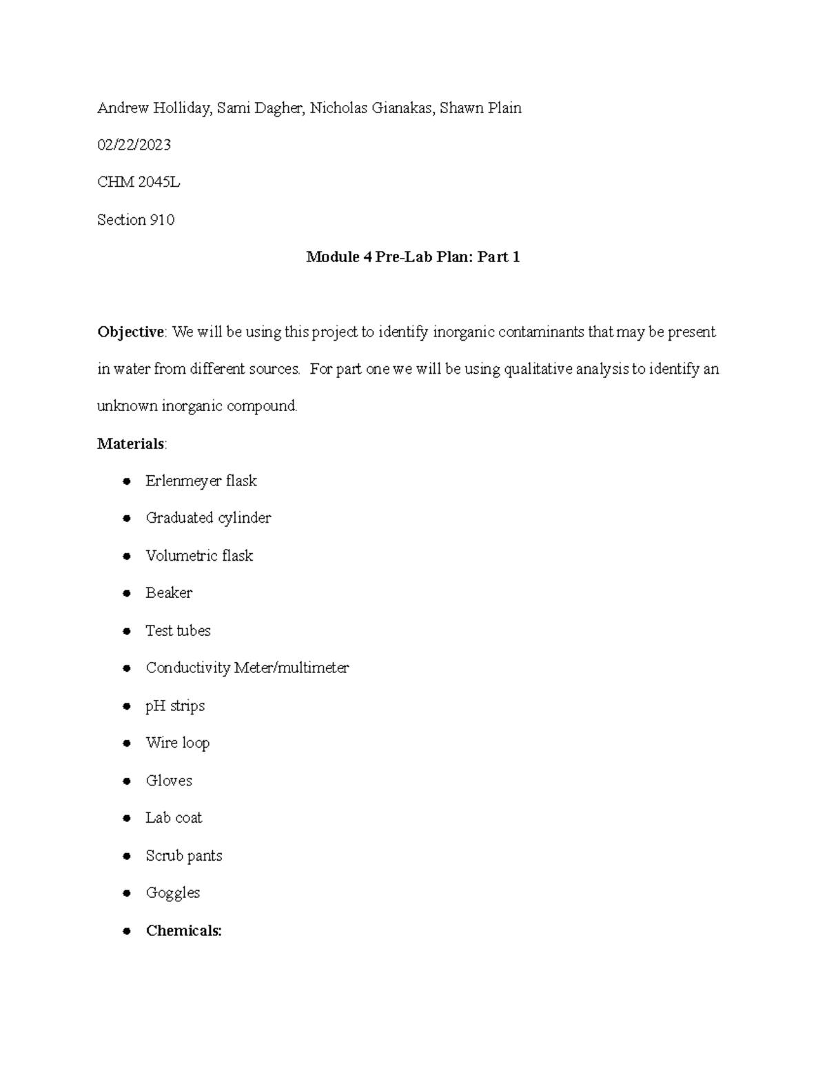 Module 4 Pre Lab Plan - Andrew Holliday, Sami Dagher, Nicholas Gianakas ...