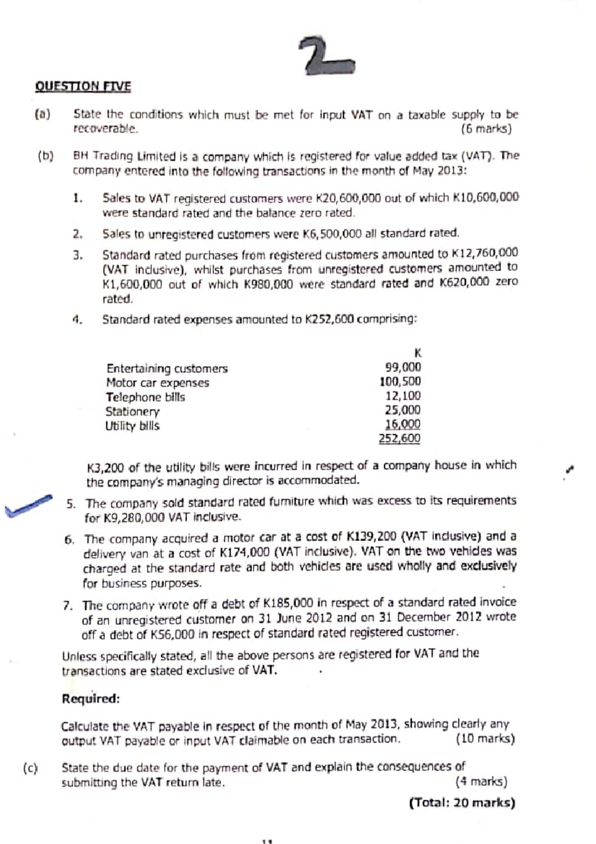 Practice Questions 2: VAT and Turnover Tax Calculations (2013) - Studocu