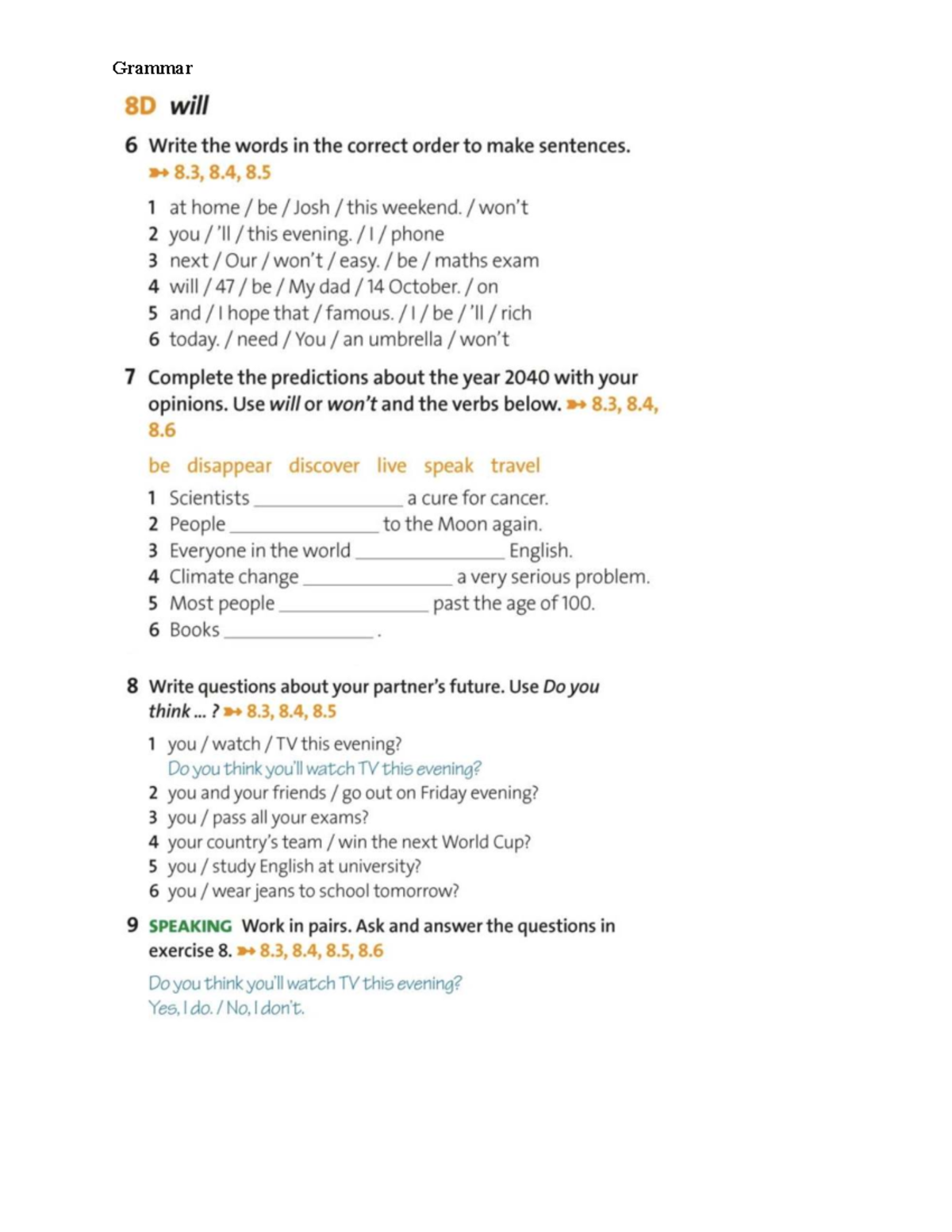 Grammar 8D: Sentence Structure and Future Predictions Handout 17 - Studocu