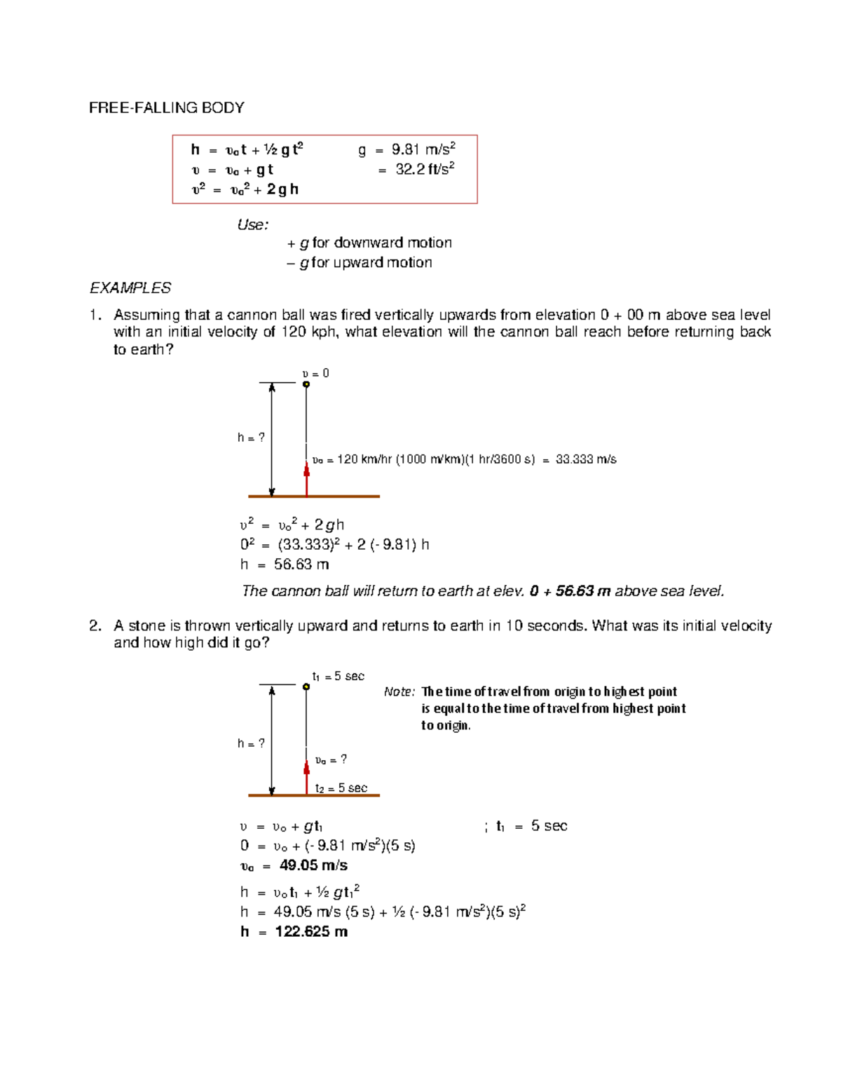 Dynamics 02-1 - Lecture Notes on Free-Falling Bodies and Projectile ...
