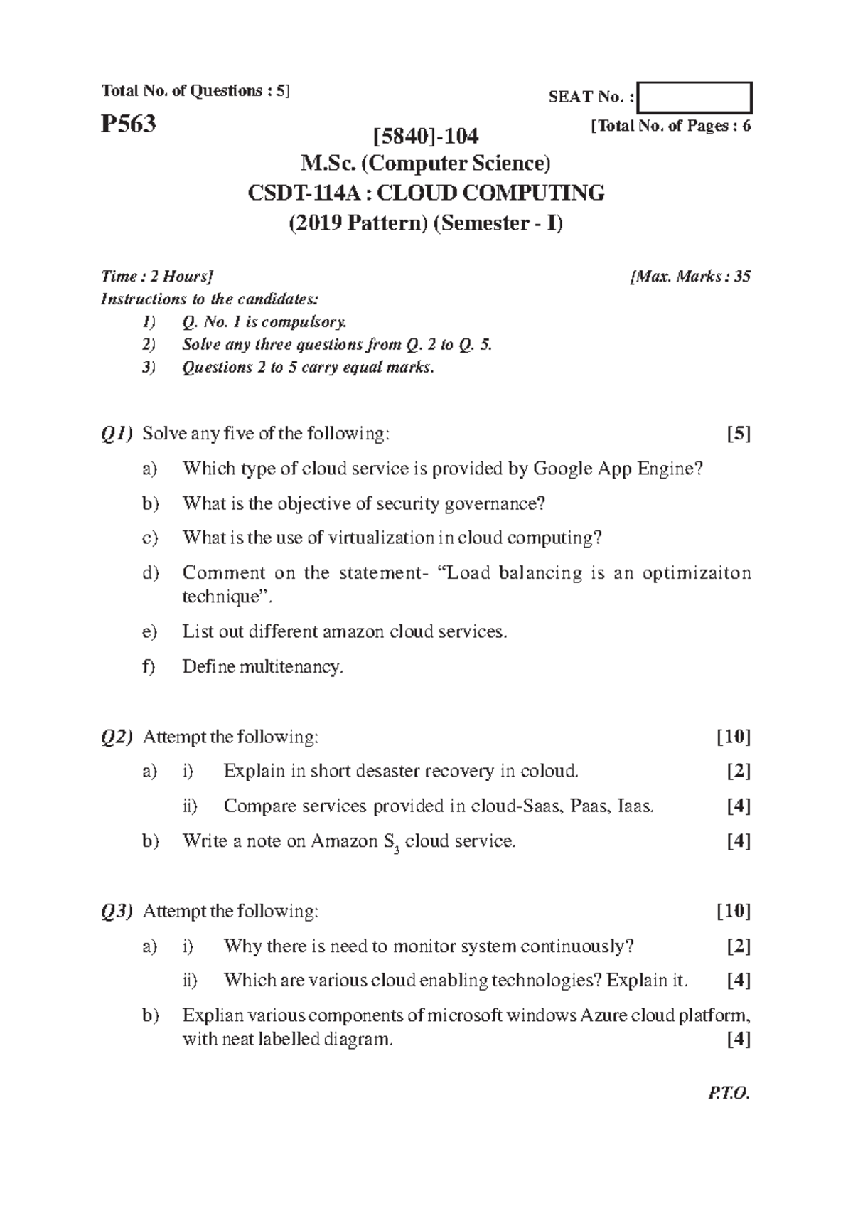 Cloud-PYQ - Question Papers - Total No. of Questions : 5] [5840]- M ...