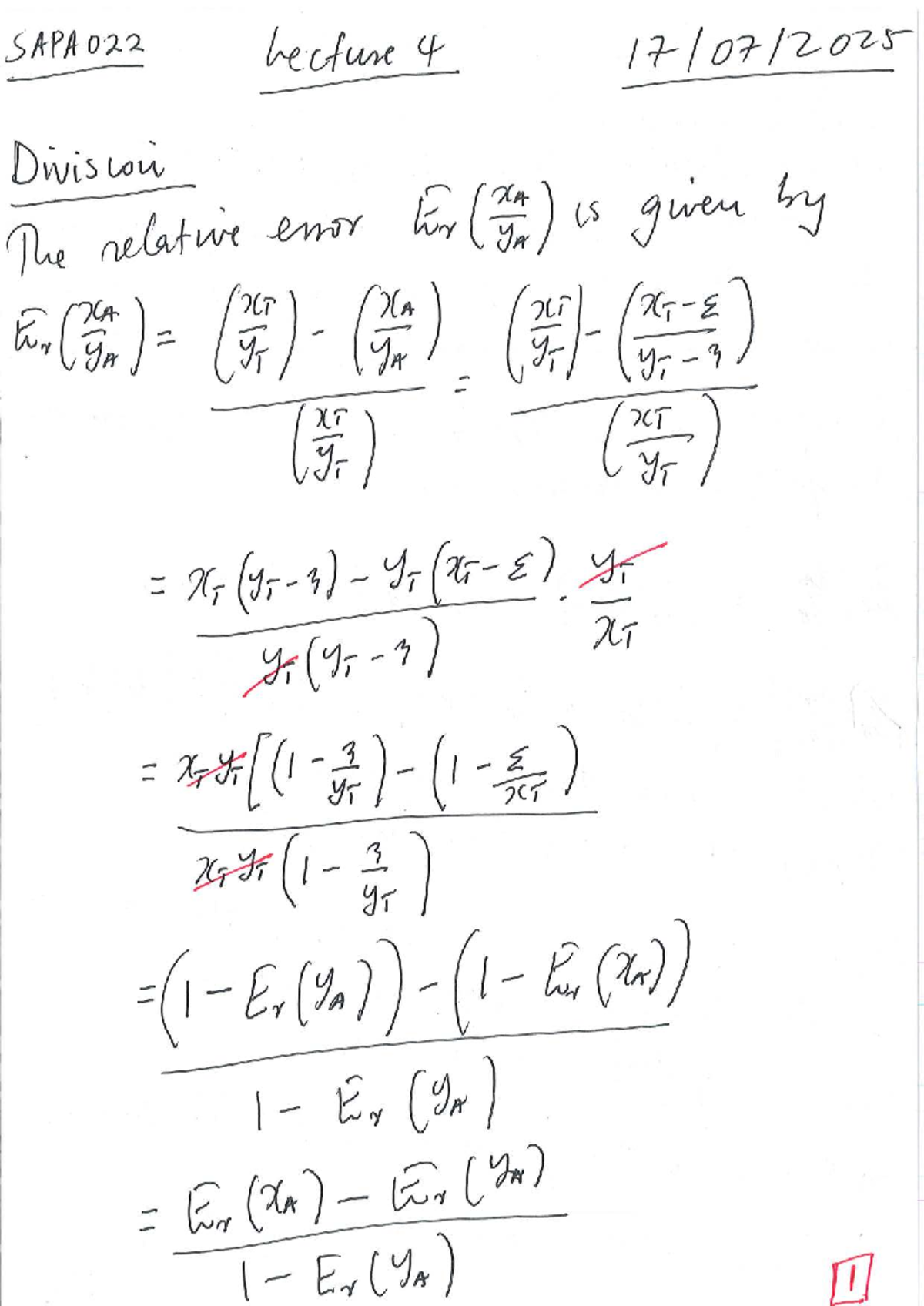 SAPA022 Lecture 4 - Relative Error in Division and Condition Numbers ...