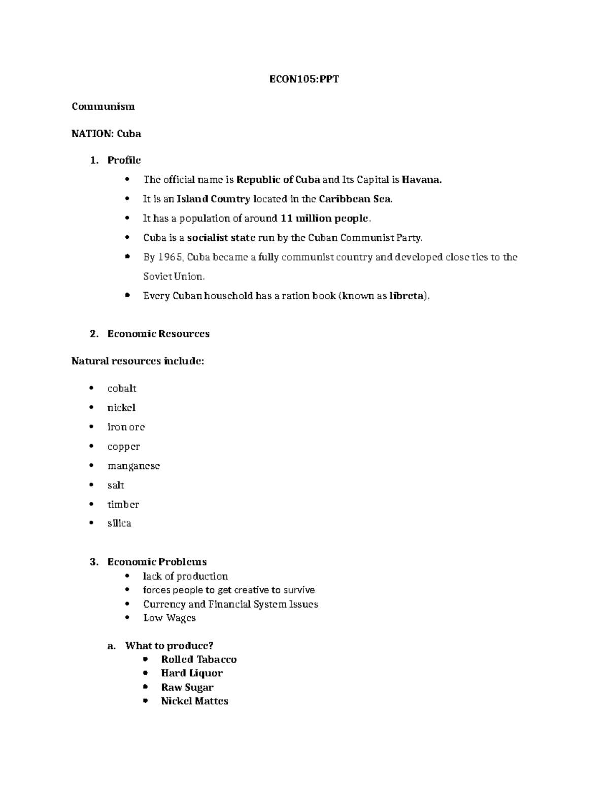 Communism CUBA - ECON105:PPT Communism NATION: Cuba 1. Profile The ...