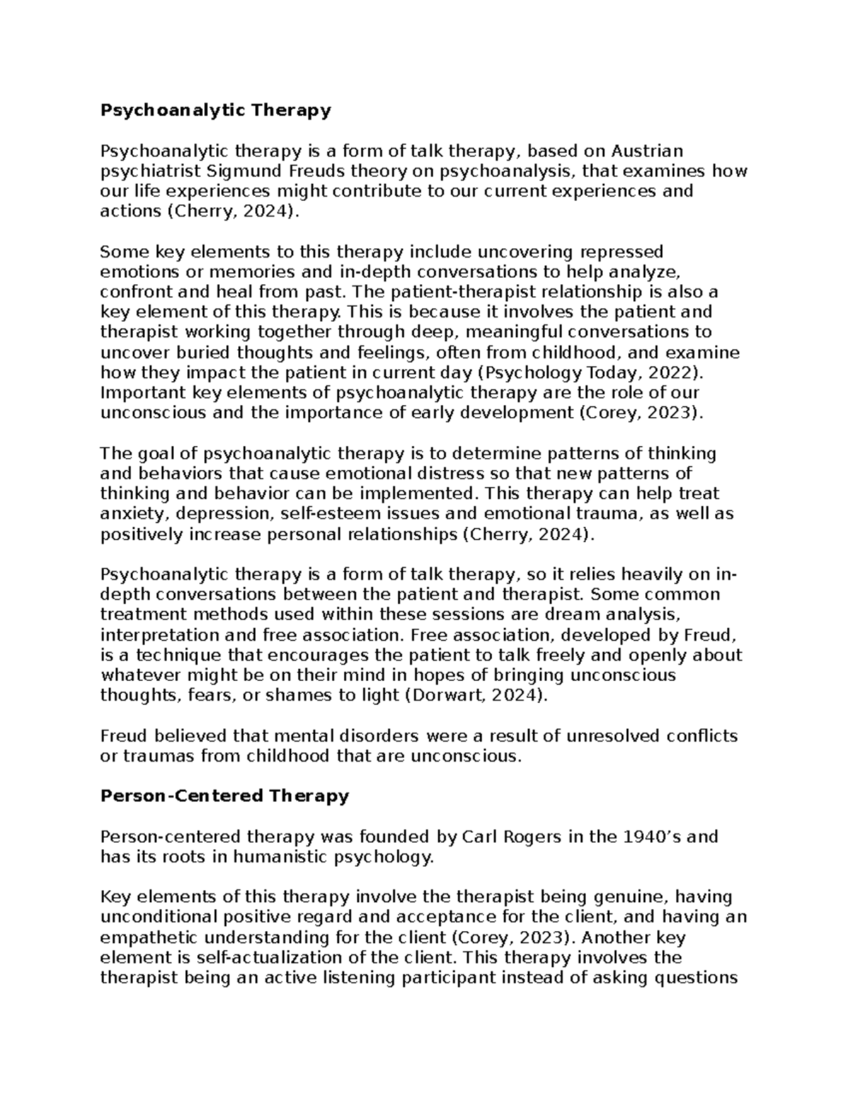 PSY315 Mod 1 Assignment - Psychoanalytic Therapy Psychoanalytic therapy ...