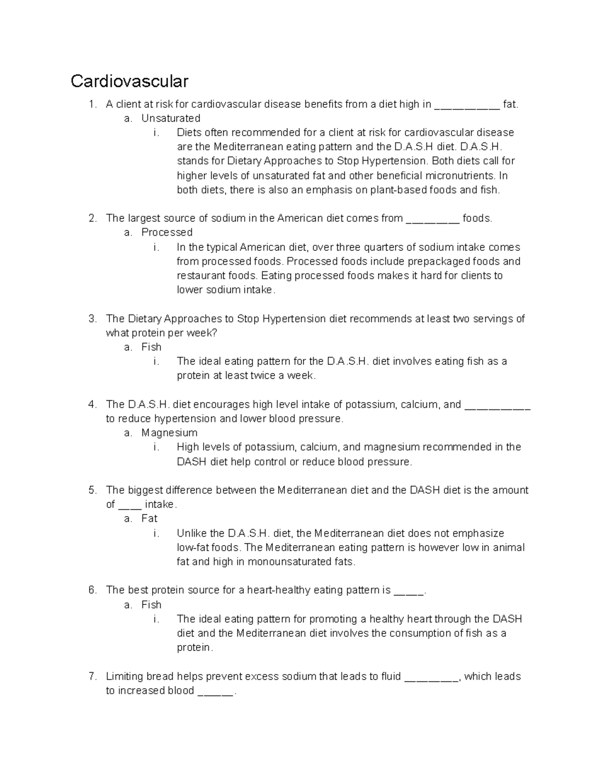Nutrition Week 8 - good notes - Cardiovascular A client at risk for ...