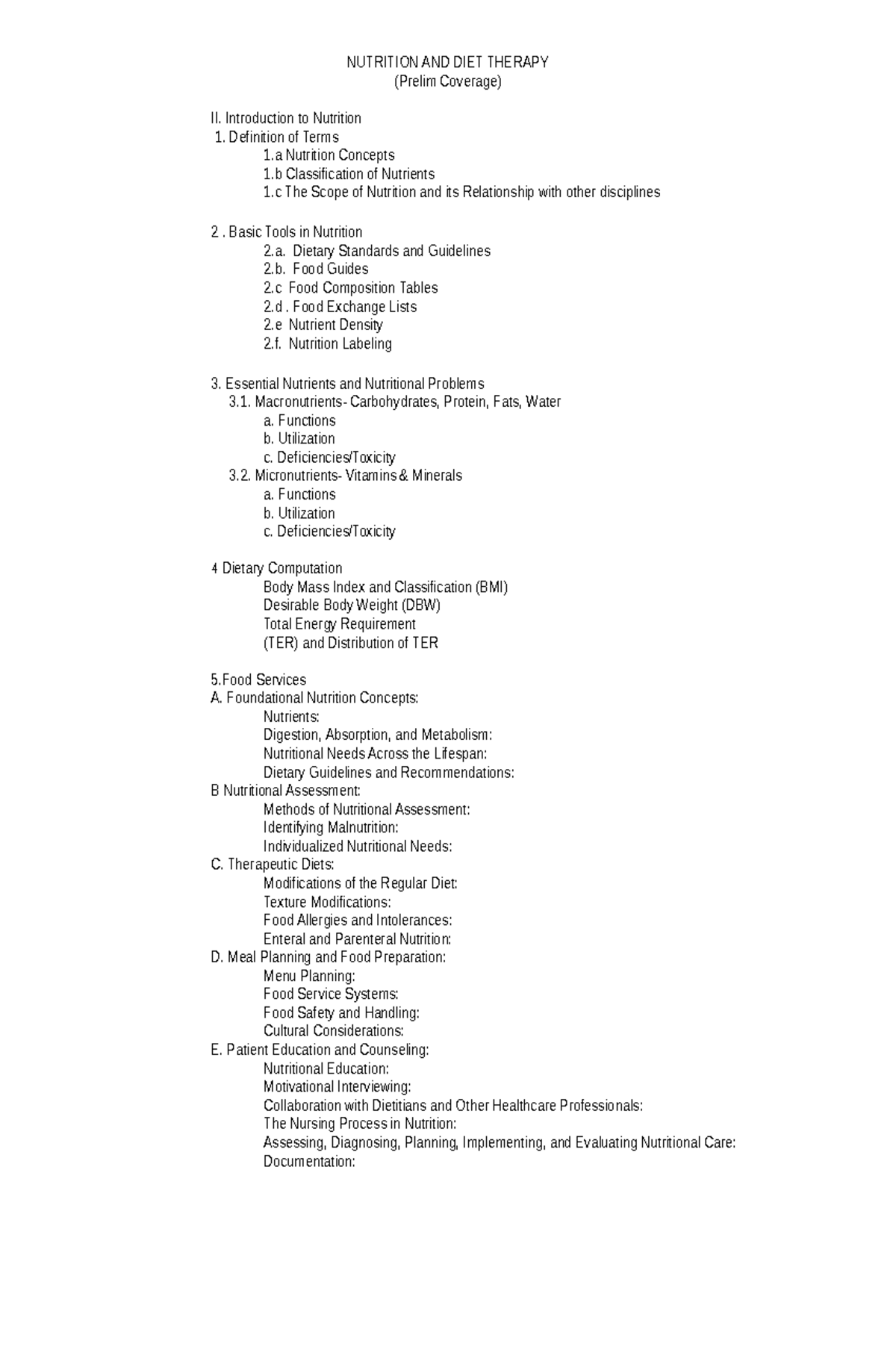 NUTRITION AND DIET THERAPY (NDT) Prelim Lecture Notes - Studocu