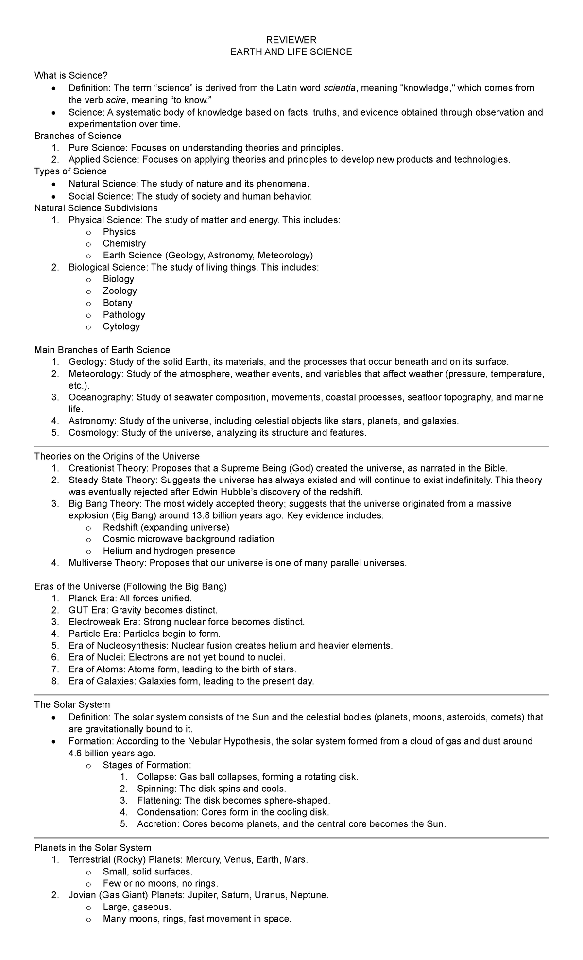 ELS- Grade 11 Earth and Life Science First Quarter Reviewer - Studocu