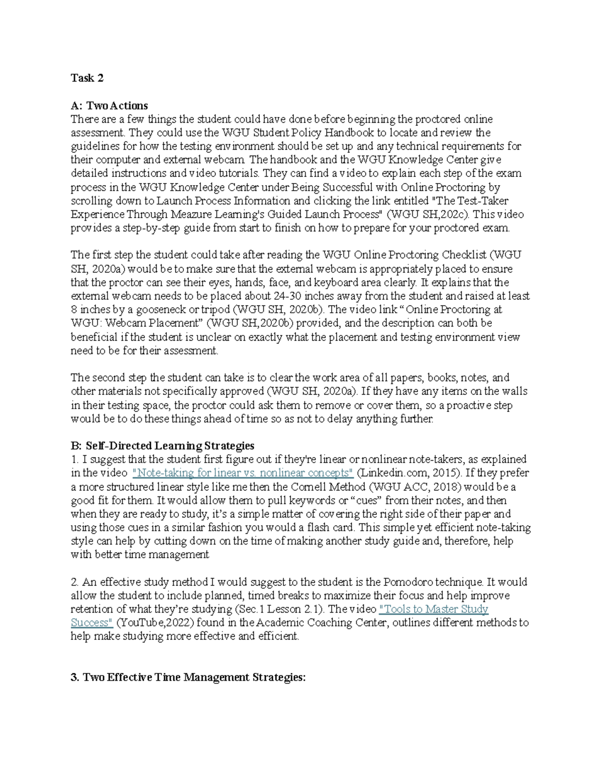 Task 2 D389: Proctored Exam Preparation and Study Strategies - Studocu