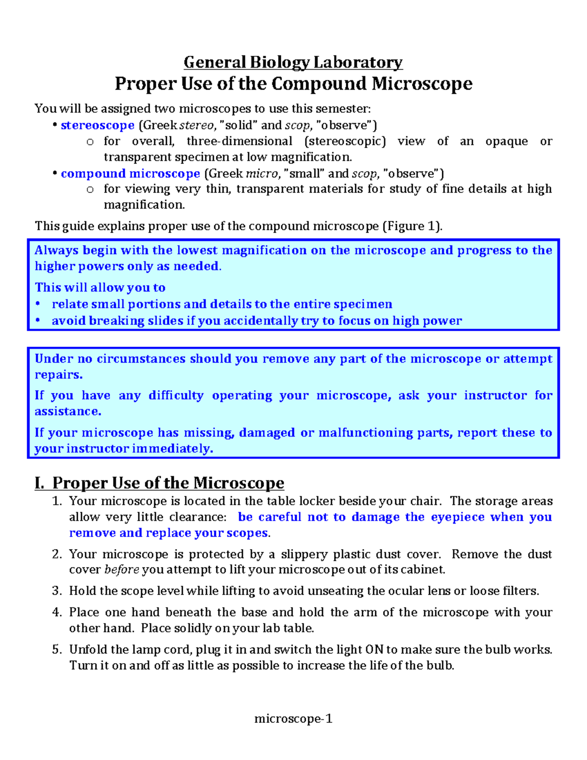 151F19 microscope - Notes - General Biology Laboratory Proper Use of ...
