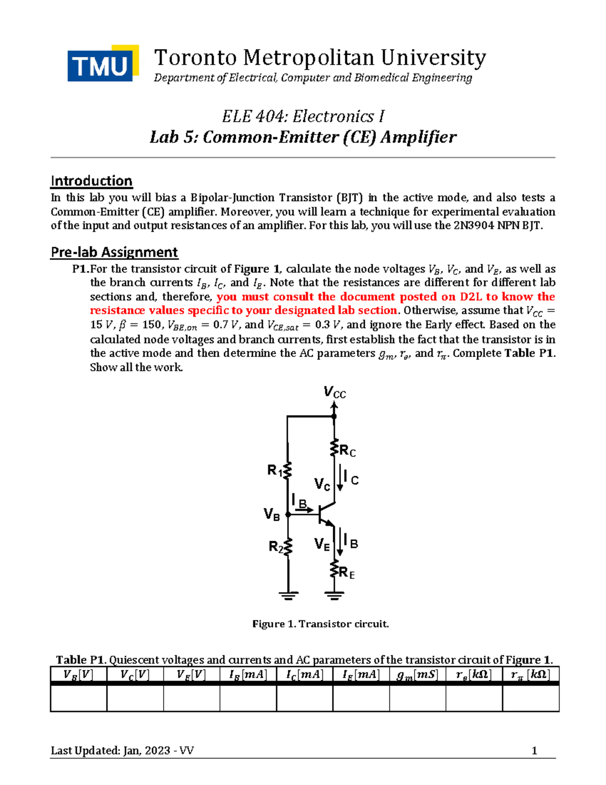 ELE 404: Lab 5 - CE Amplifier Analysis and Measurements - Studocu
