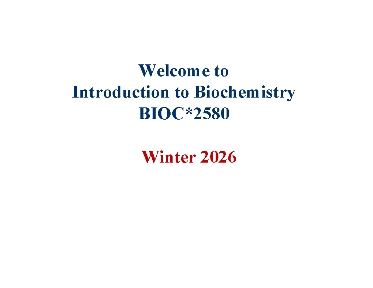 Lecture Slides I W26 - Introduction to Biochemistry Overview - Studocu