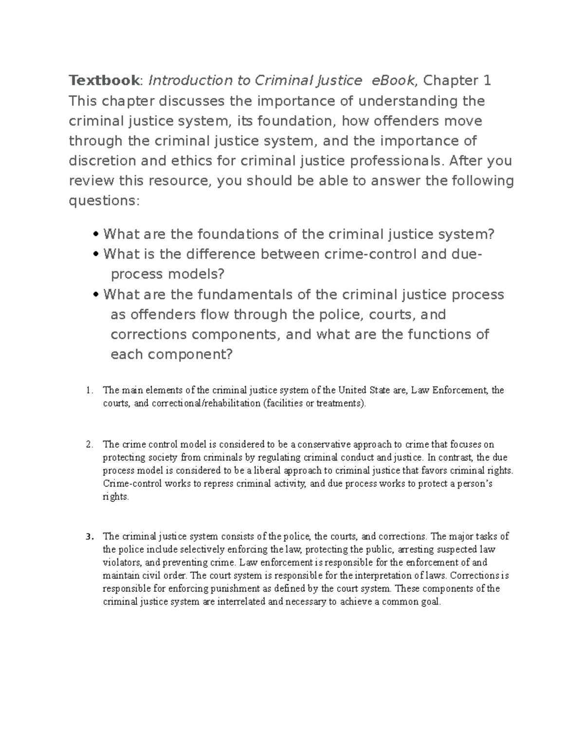 Unit 1 - Ch. 1 Review Qs & Answers on Criminal Justice System - Studocu