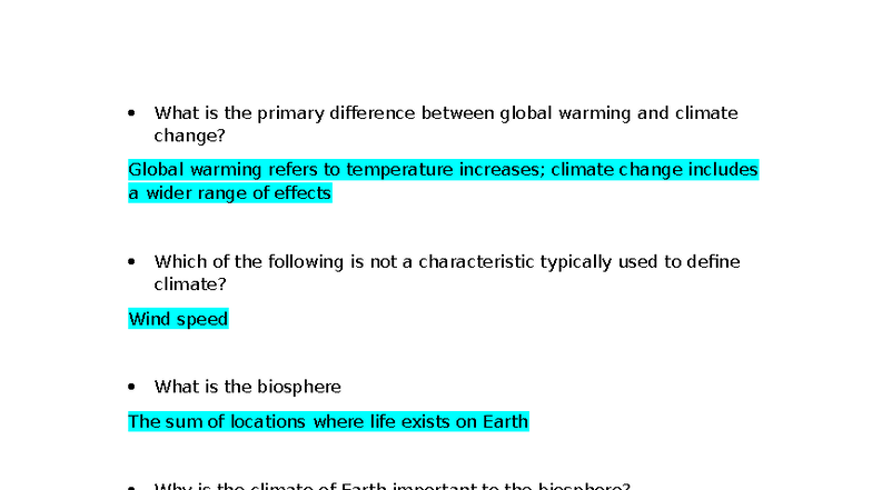 Climate Change and Its Impact on the Biosphere: Key Concepts - Studocu