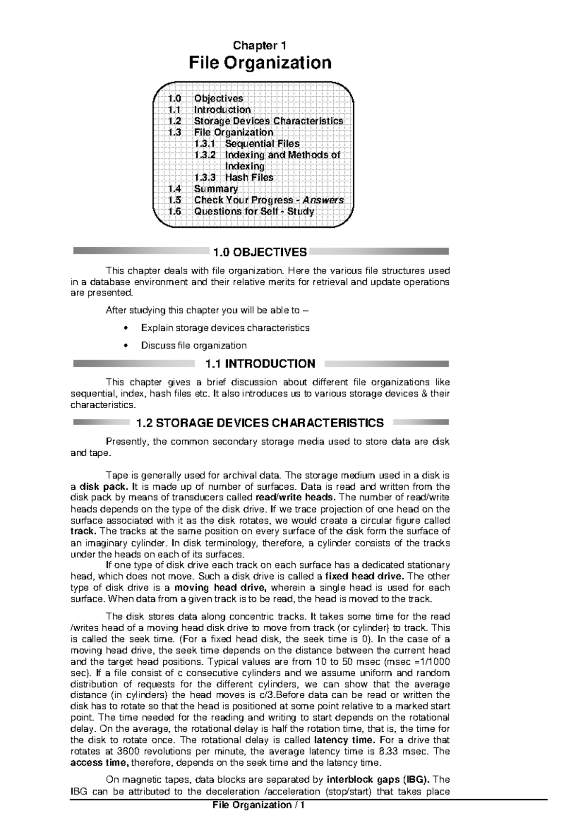 Lecture 1: File Organization and Storage Devices Characteristics - Studocu
