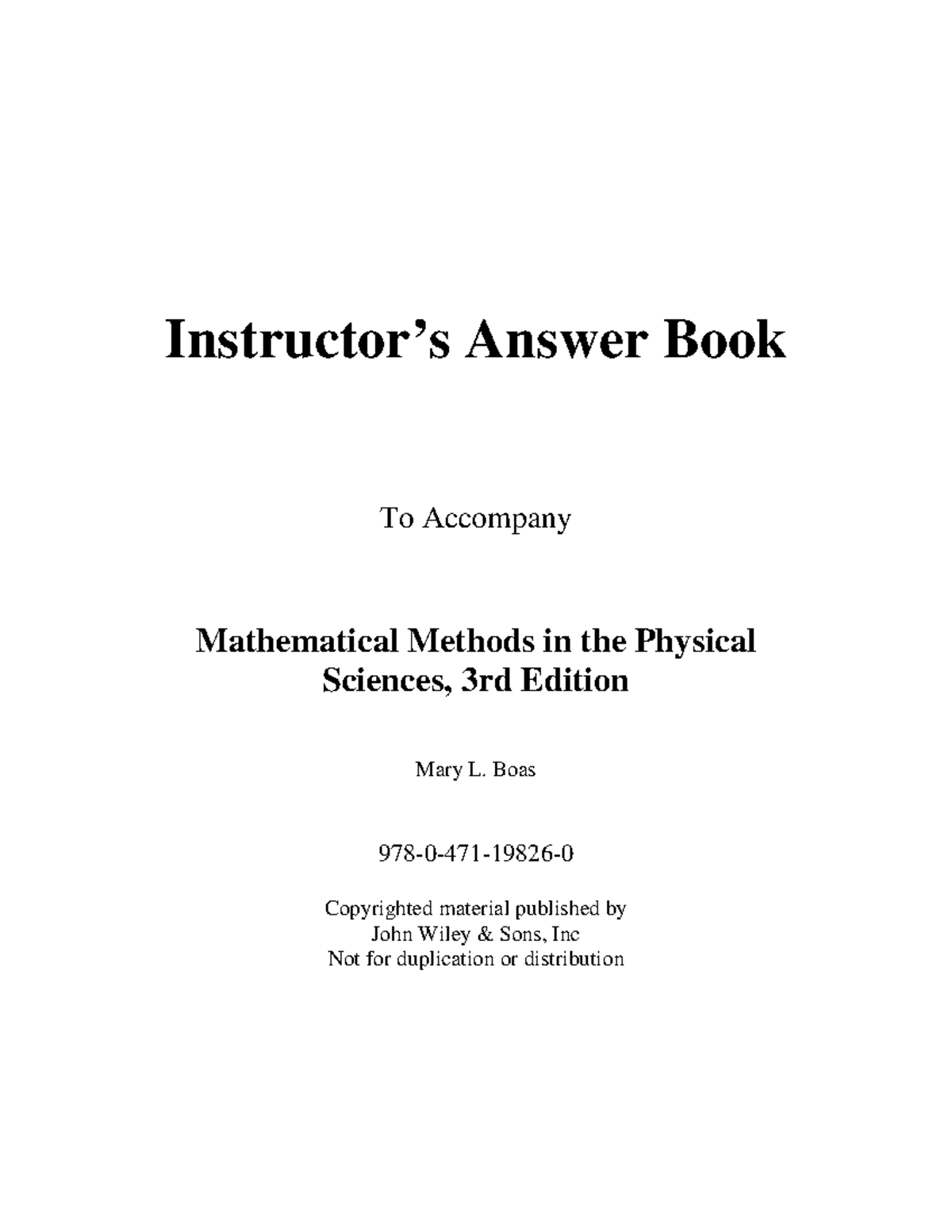 Mathematical Methods Solutions Guide (Math 123) - Boas, 3rd Ed. - Studocu