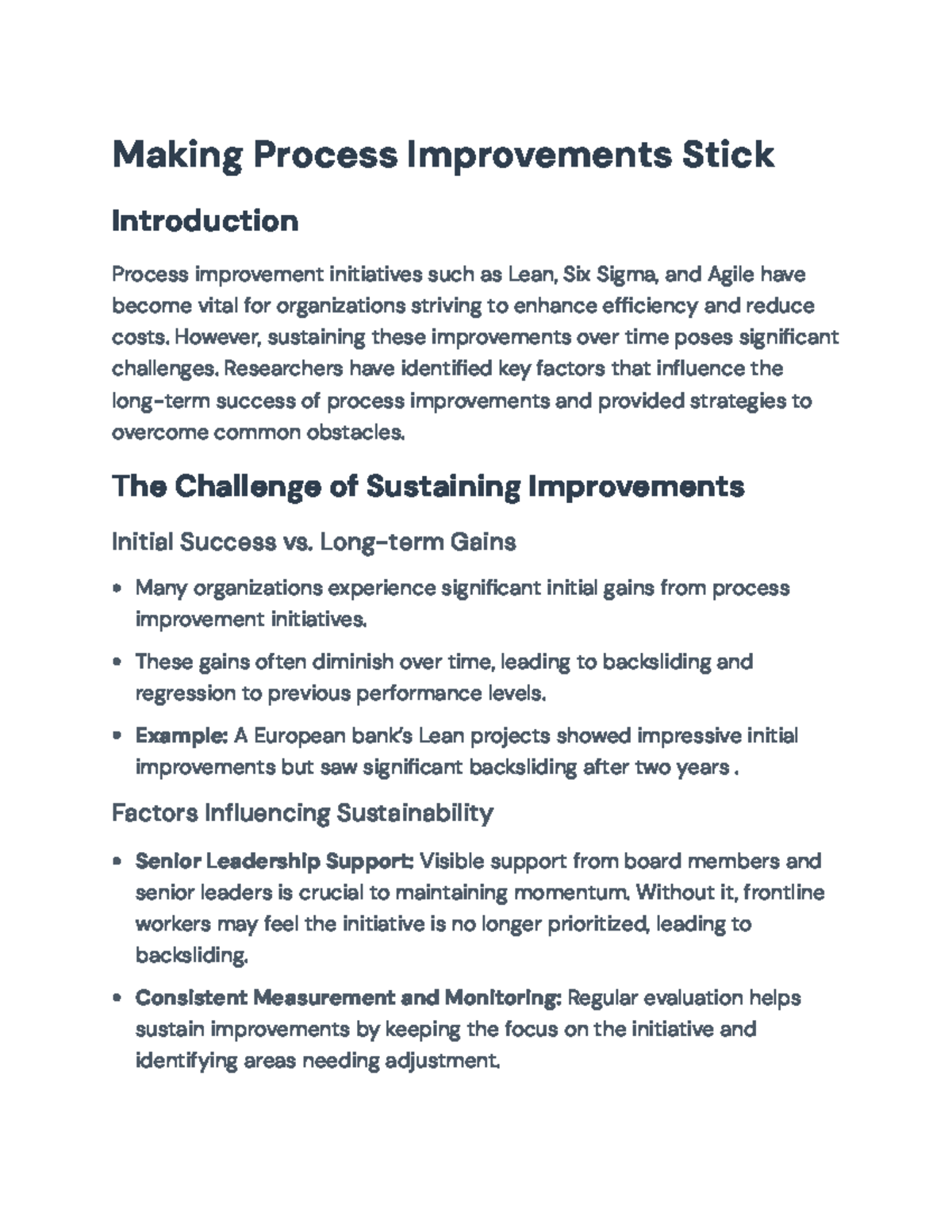 Sustaining Process Improvements: Strategies for Long-term Success ...