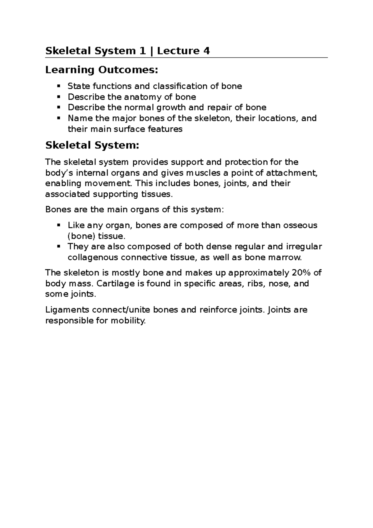 Skeletal System 1 Lecture 4 - Skeletal System 1 | Lecture 4 Learning ...