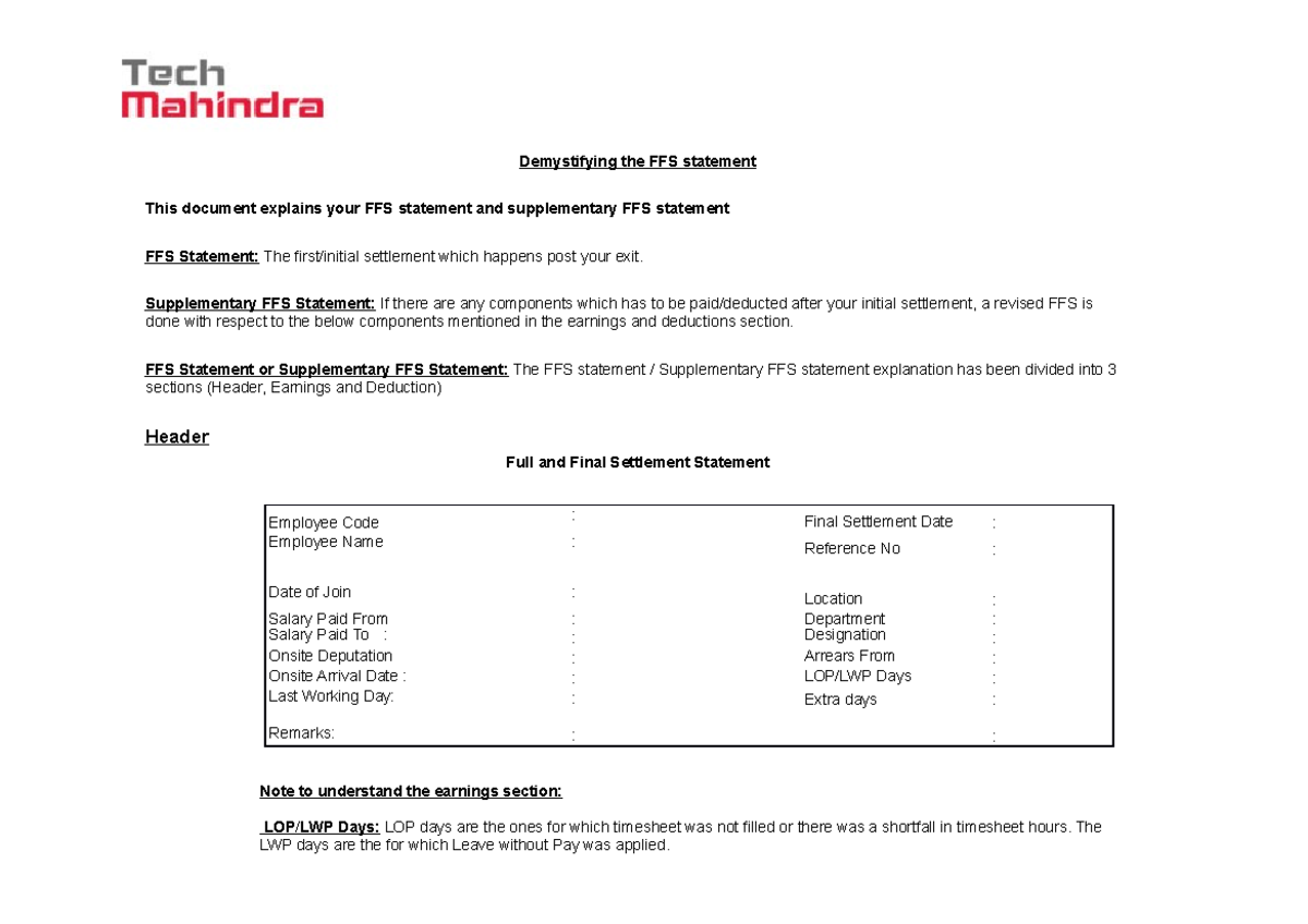 FFS Statement Guide: Understanding Your FFS and Supplementary FFS - Studocu