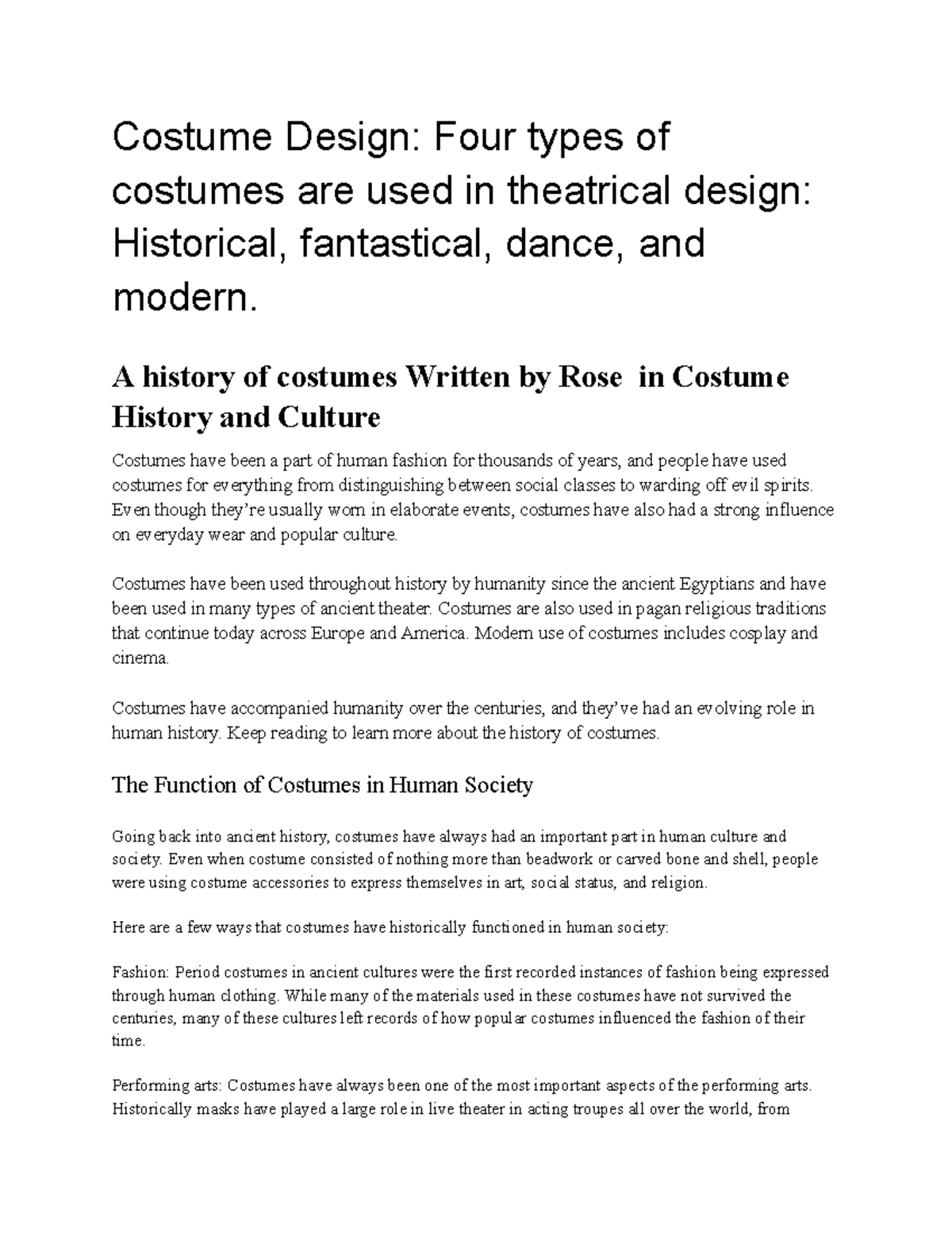 Notes Lecture things for Theater - Costume Design: Four types of ...