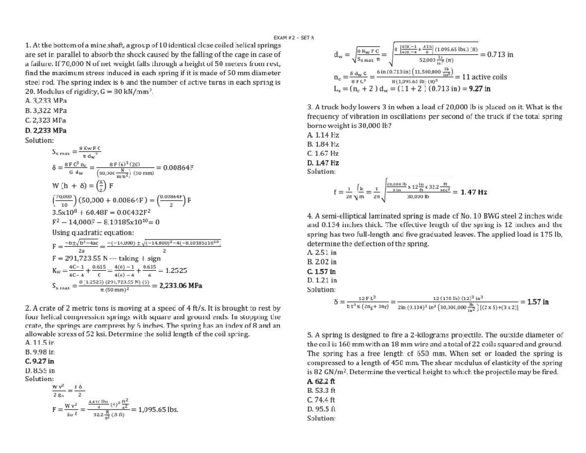EXAM NO. 2 SET A&B - Machine Design Problem Solving and Solutions - Studocu