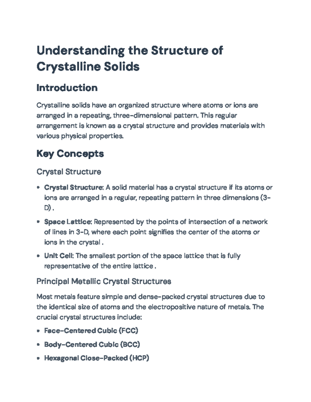 Crystal Structures in Materials Science - CENG 302 Lecture Notes ...