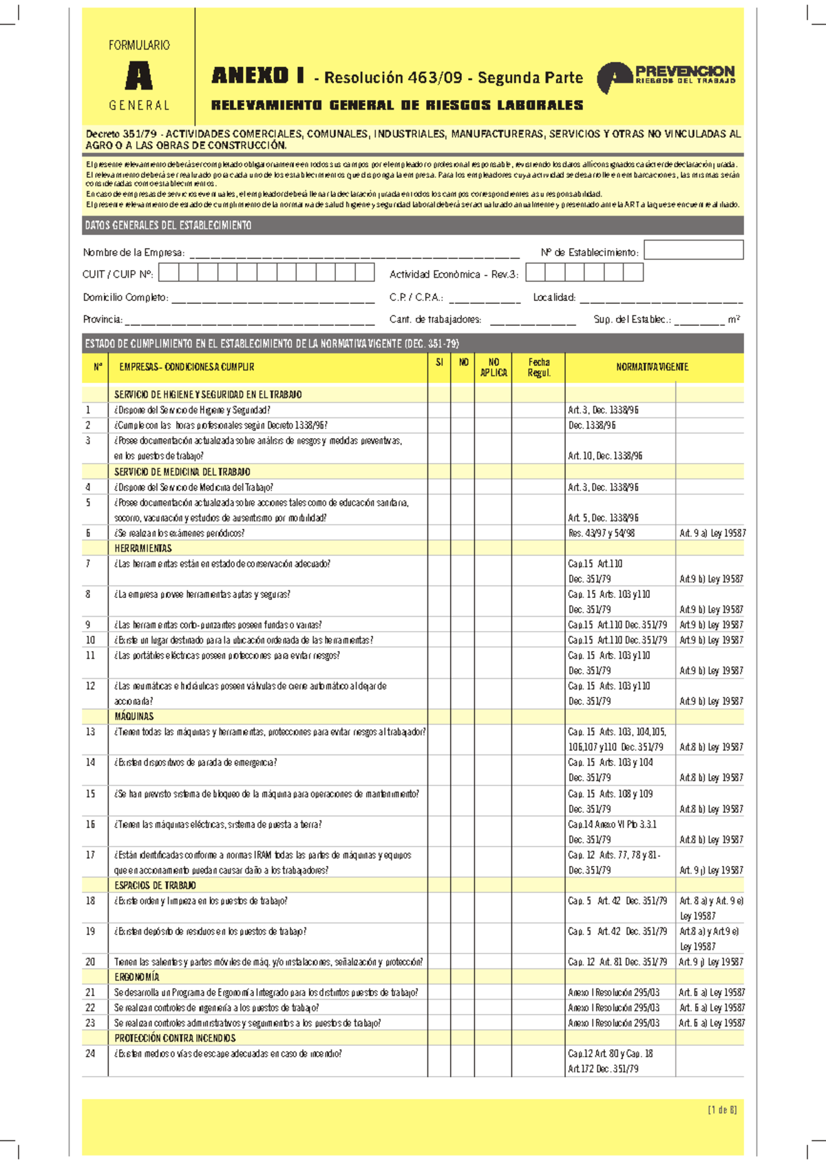 Relevamiento General de Riesgos Laborales - Formulario A Anexo I - Studocu