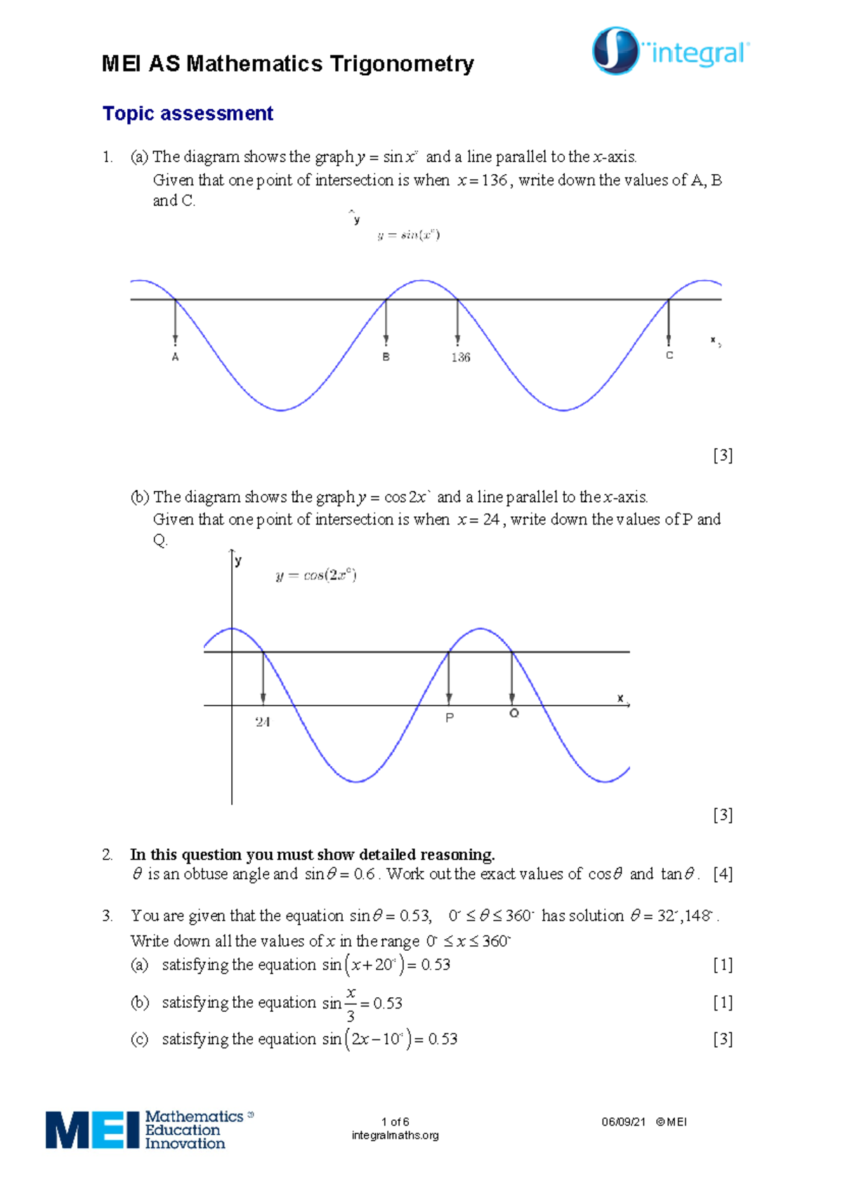MEI AS Math Trigonometry Topic Assessment & Solutions - Studocu