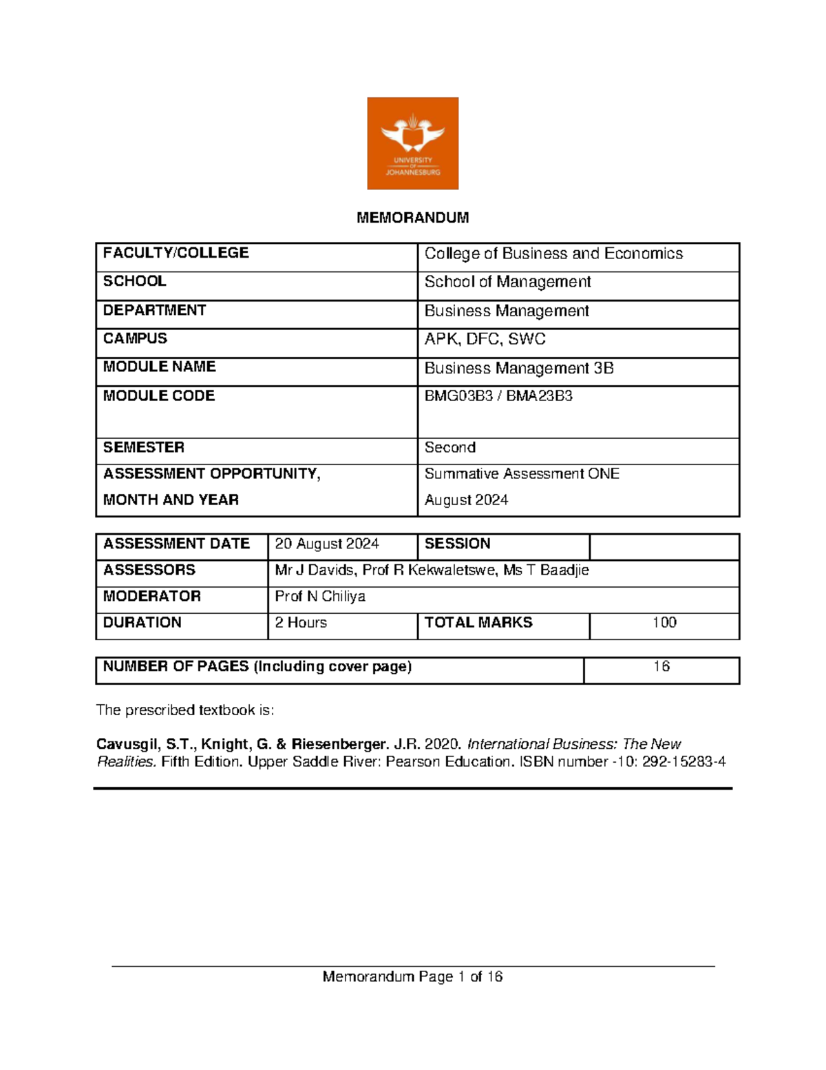 BMG03B3 2024 Summative Assessment 1 Memo on Vodafone's ...