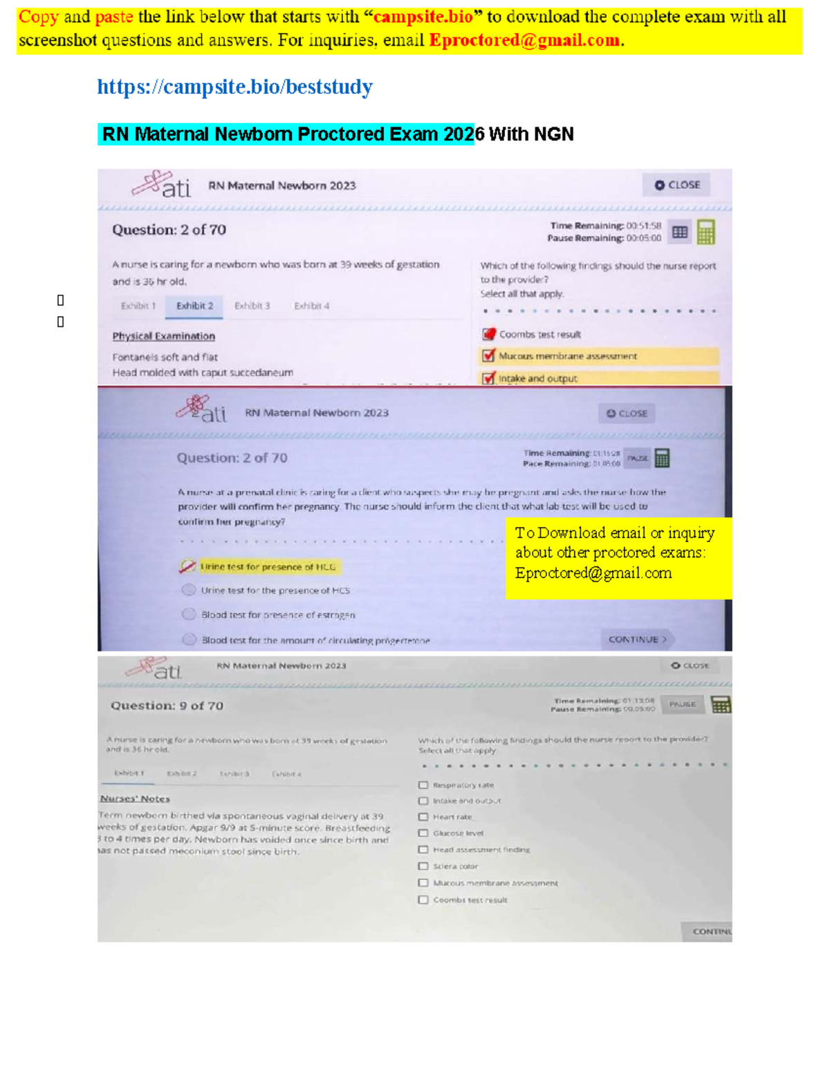ATI RN Maternal Newborn Proctored Exam Testbank 2026 with NGN - Studocu