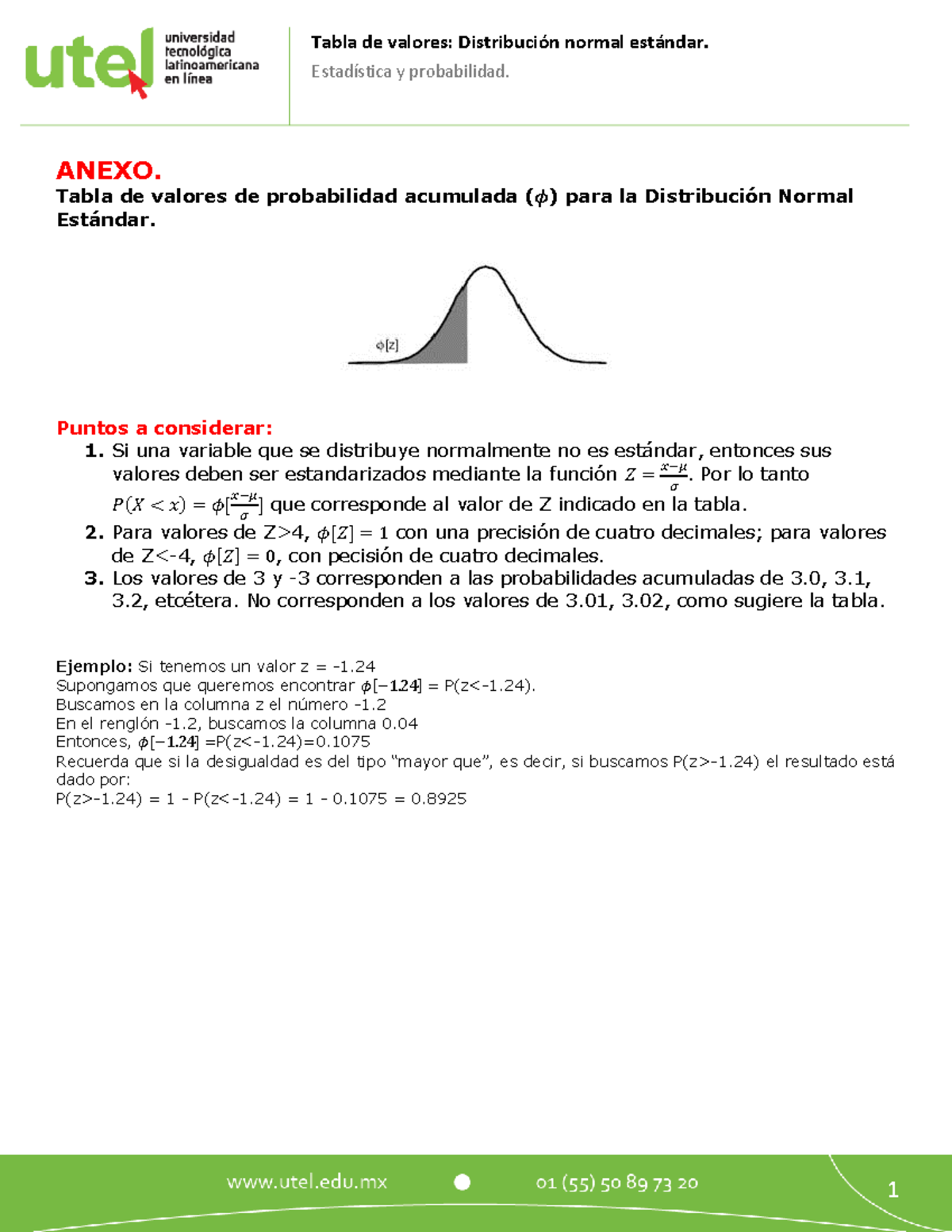 Tabla de valores: Distribución Normal Estándar y Probabilidad Acumulada - Studocu