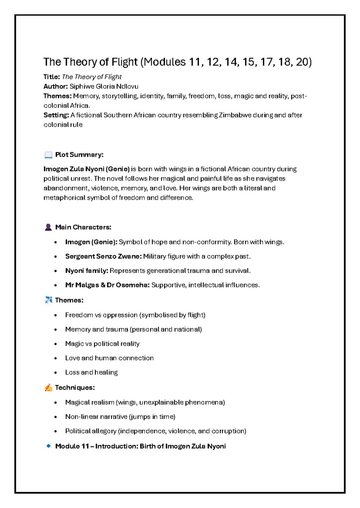 The Theory of Flight: A Magical Realism Analysis (Modules 11-20) - Studocu