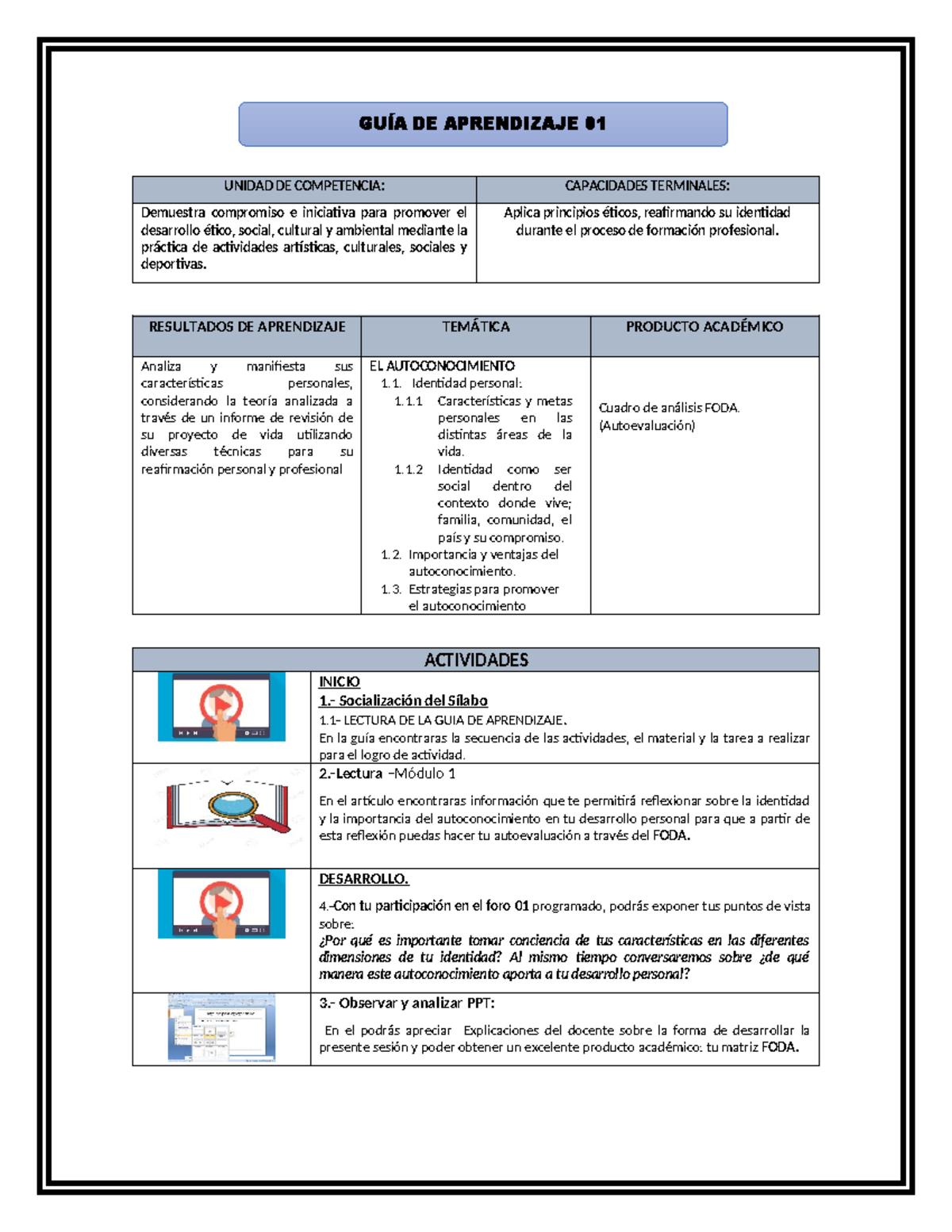 GUÍA DE APRENDIZAJE 01: Autoconocimiento y Desarrollo Personal - Studocu